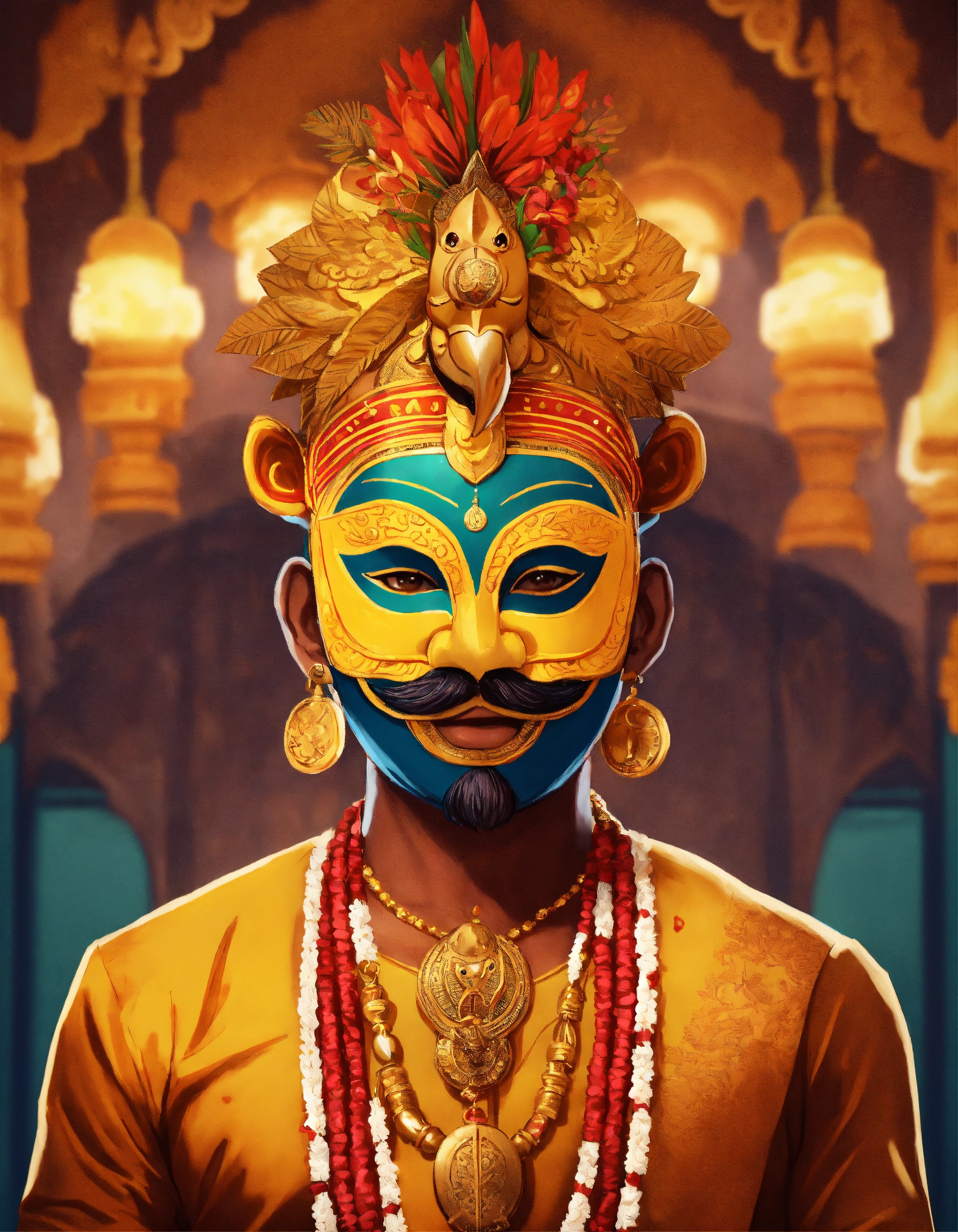 Lexica - A guy in Tamil traditional attire wearing an animal mask ...