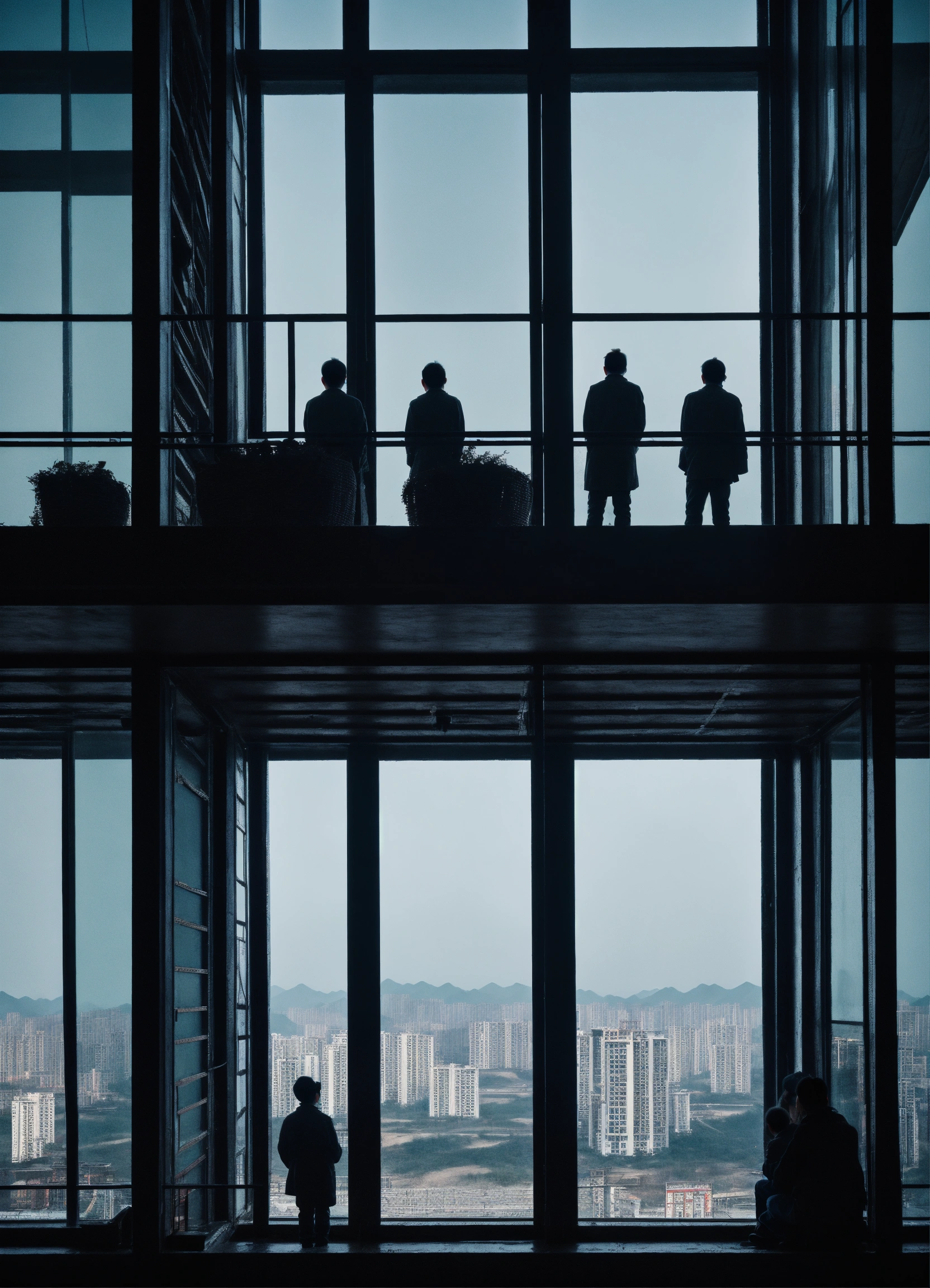 Lexica - (Isolated humans) look over tall building windows, in the ...