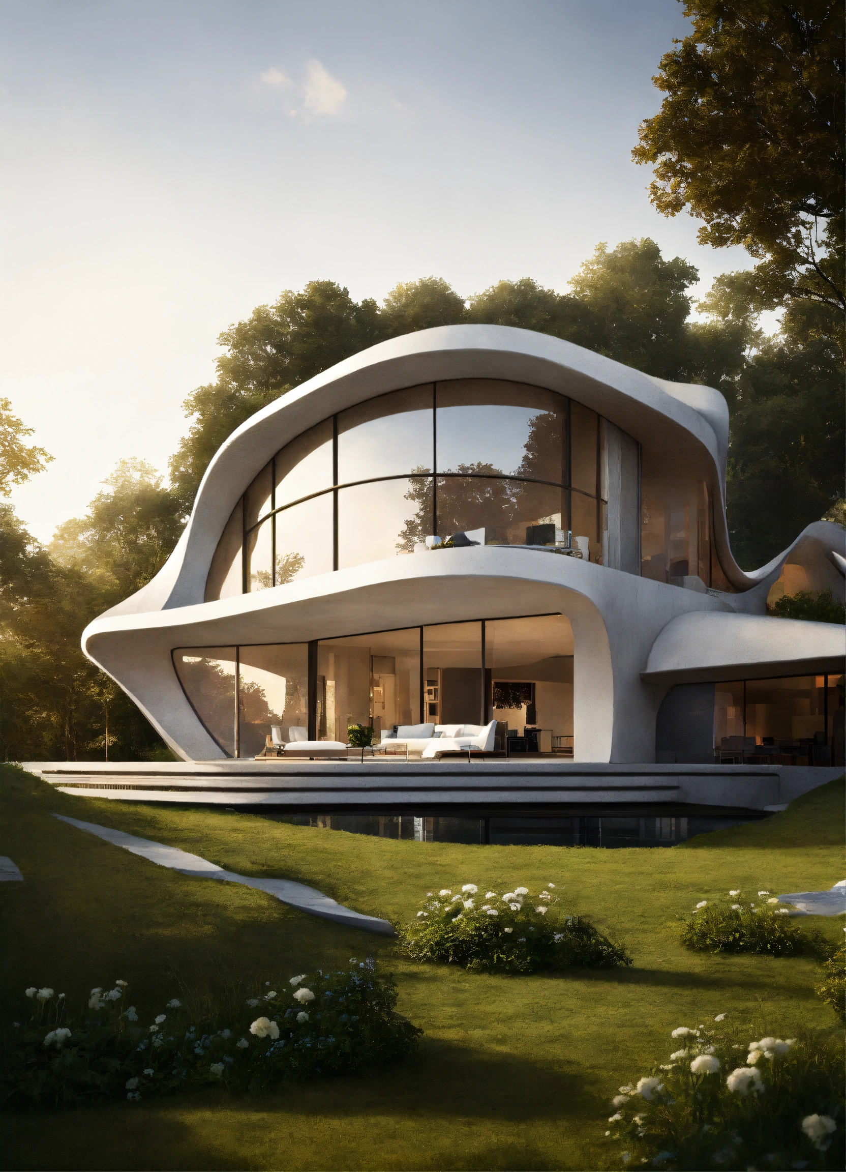 Lexica - Modern villa of zaha hadid, future city in background
