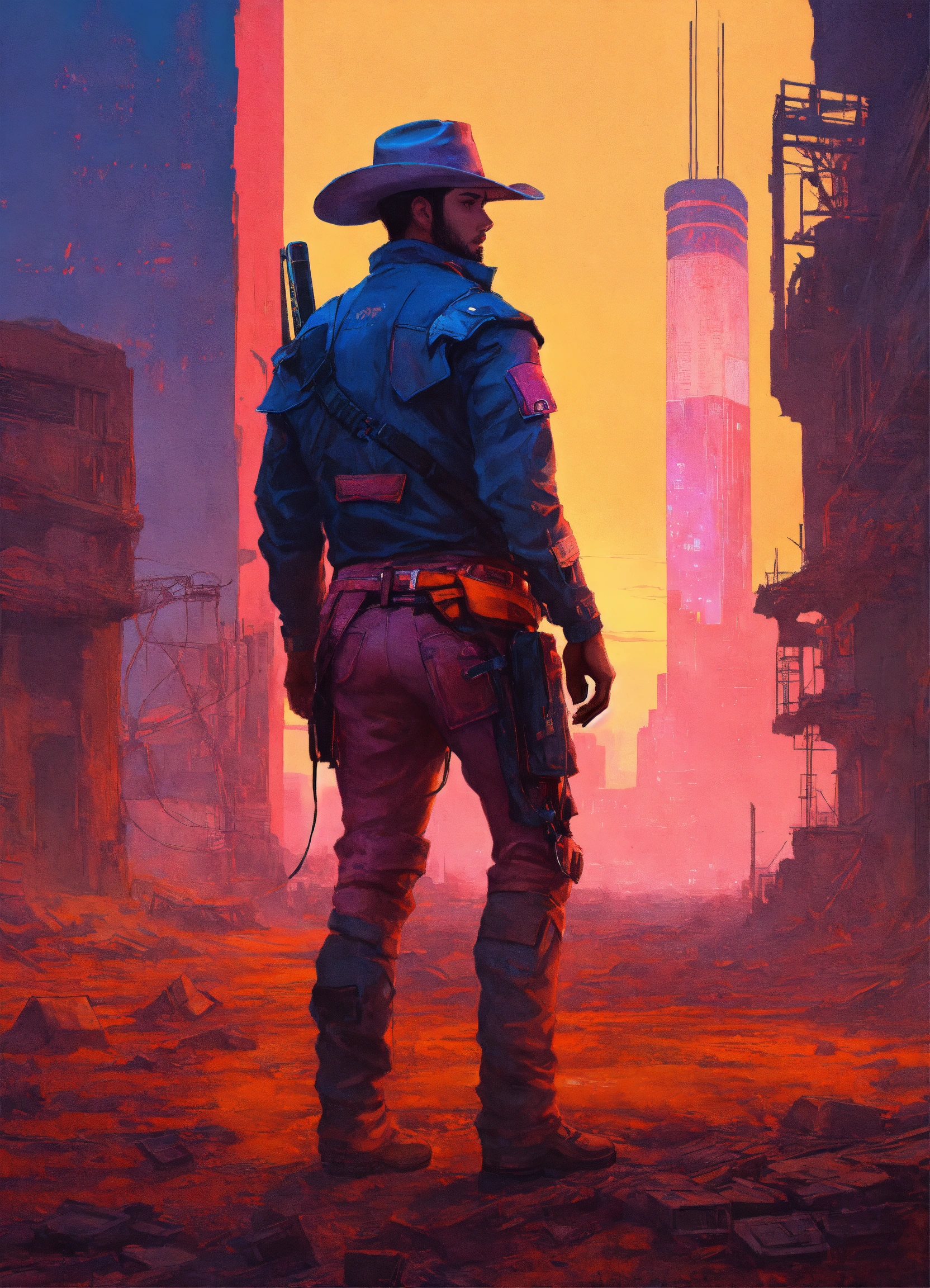 Lexica - A futuristic cowboy wearing a cowboy hat. the scene is set in ...