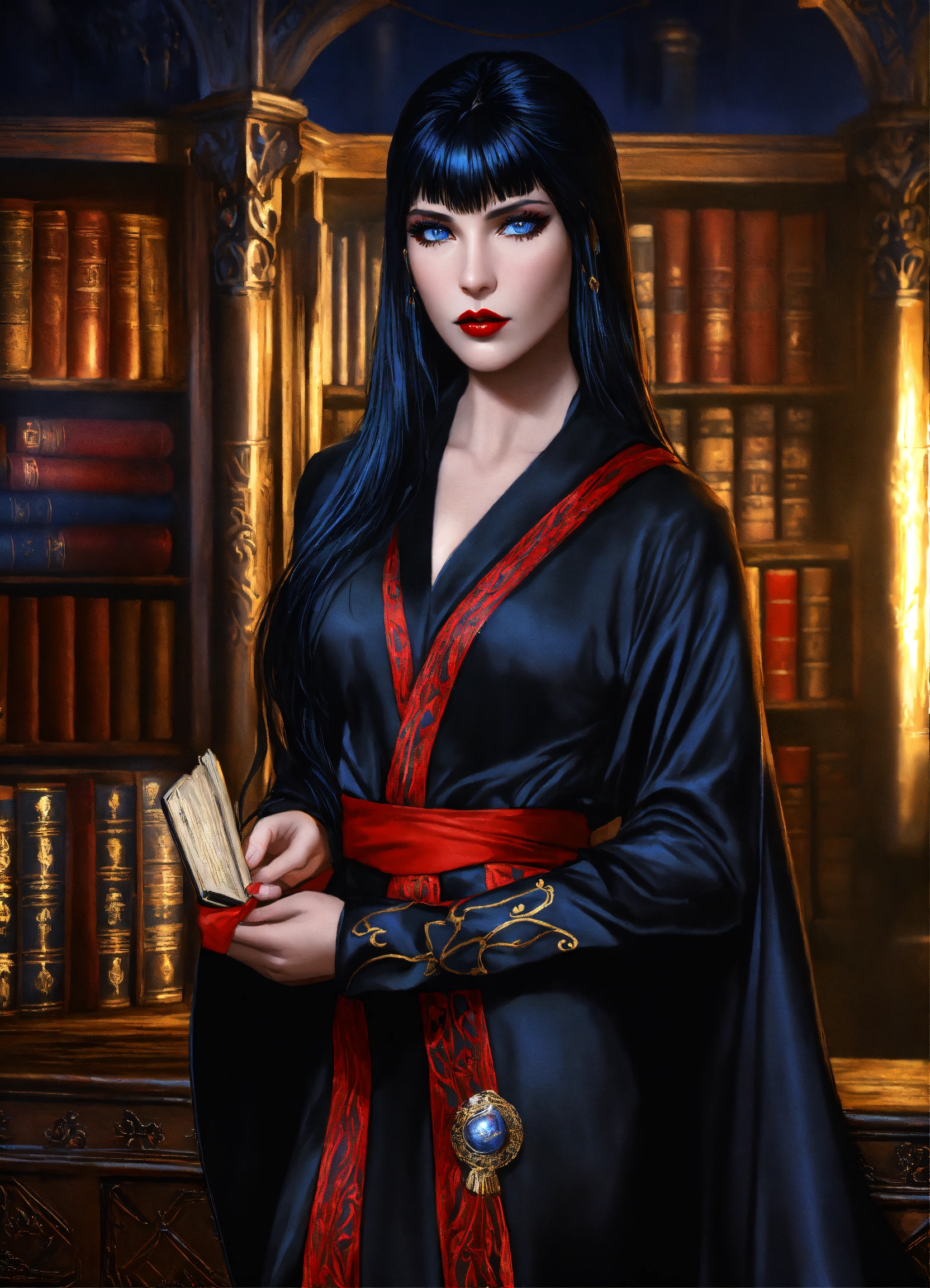 Lexica - 8k,fantasy art, female warlock, dark black embroidered silk ...