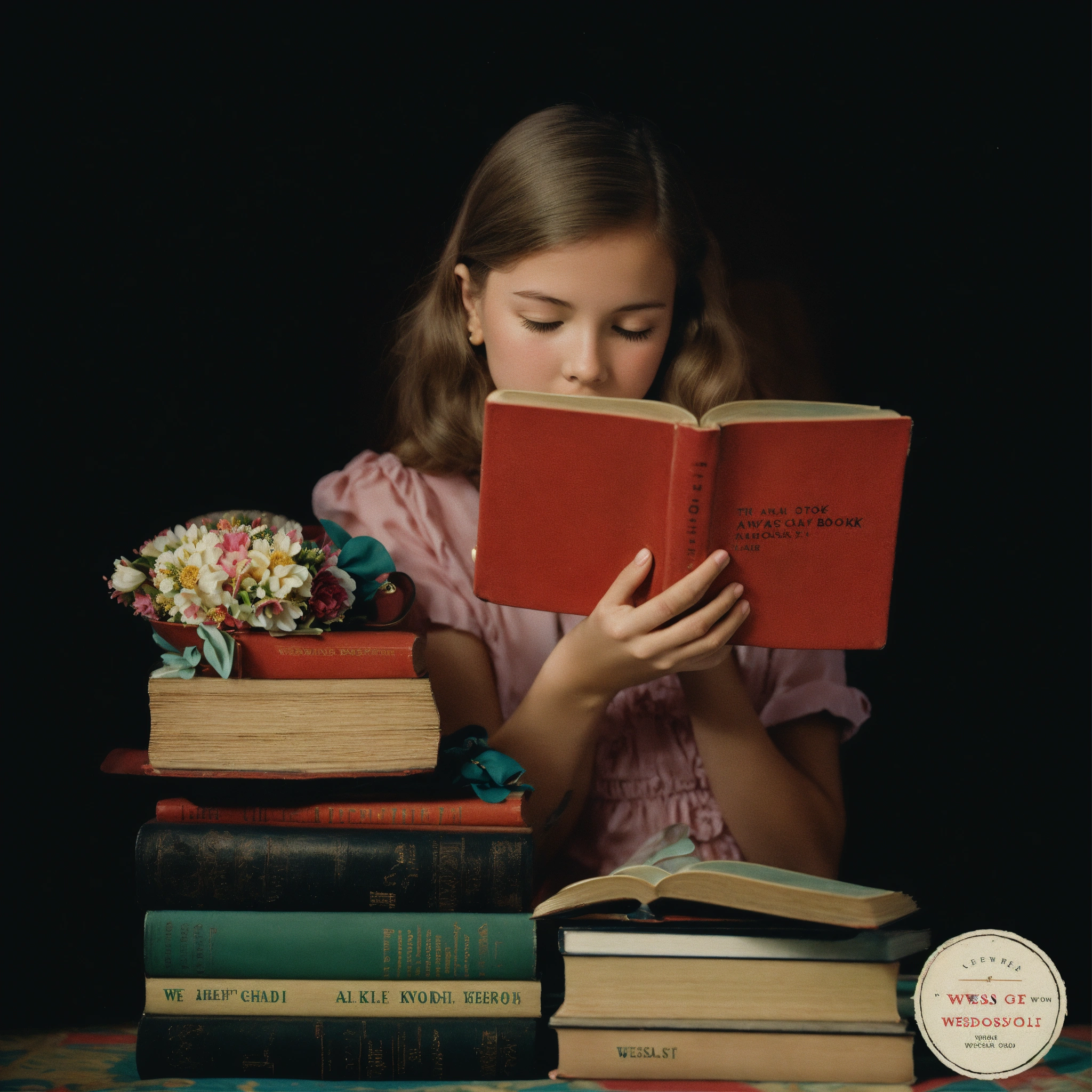 Lexica - A vintage photograph of a girl reading a book, Wes Anderson ...
