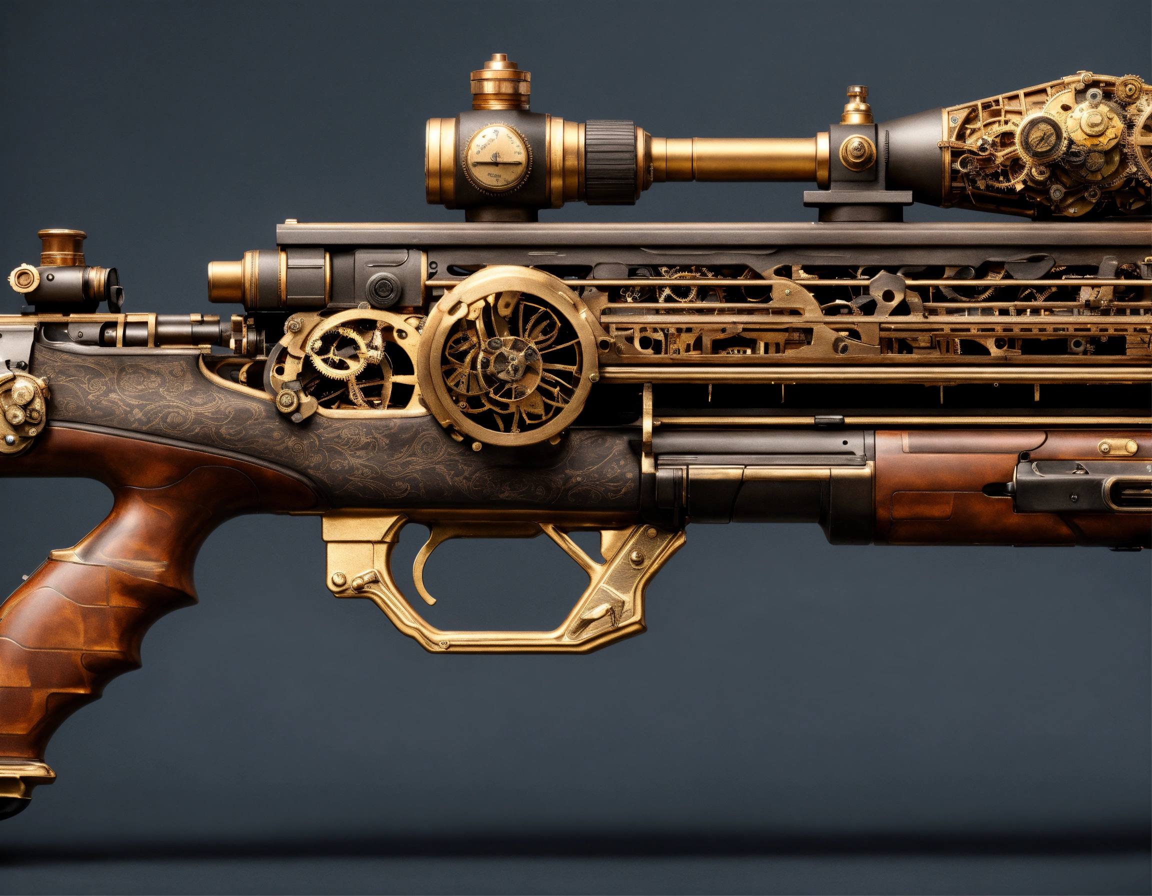 Lexica - Full side view of an ultra detailed realistic steampunk rifle