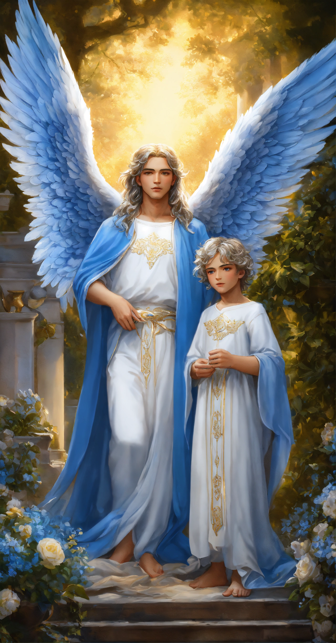 Lexica - 2 male guardian angels with detailed and luminous blue angel ...