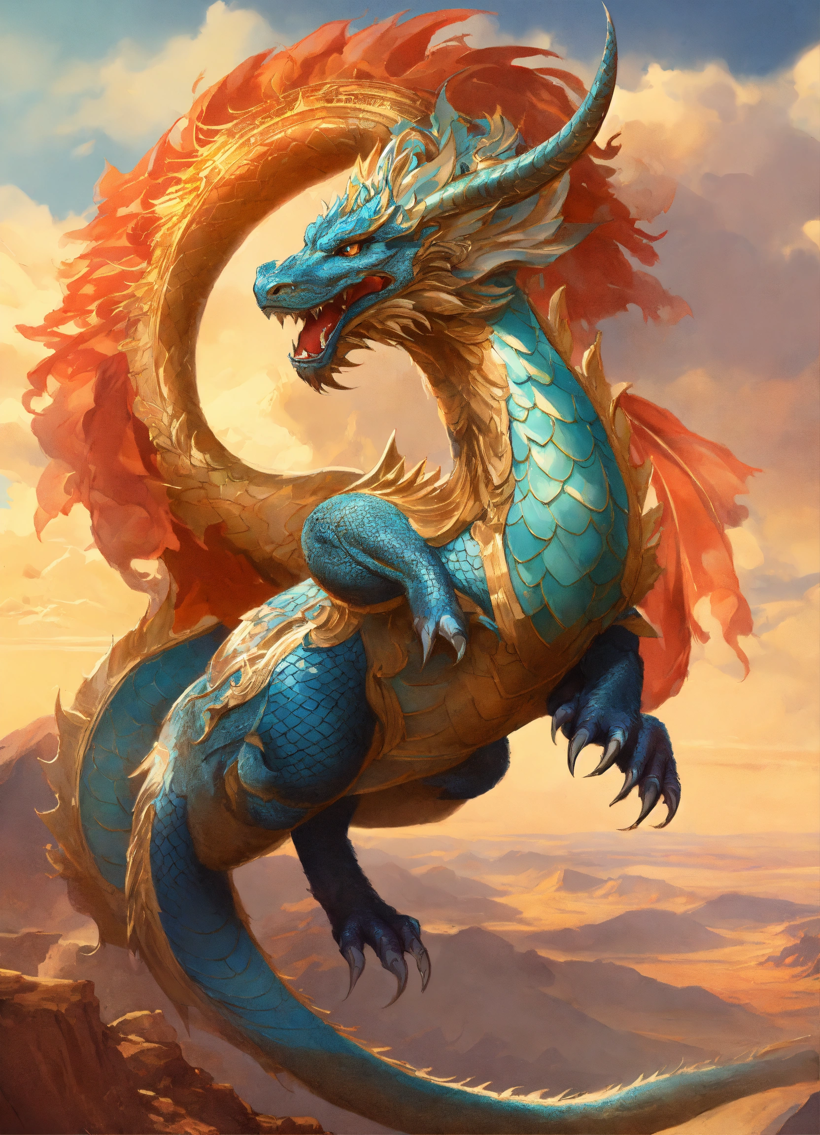 Lexica - An Azhdaha Persian Dragon, background Mongolian plains, highly ...