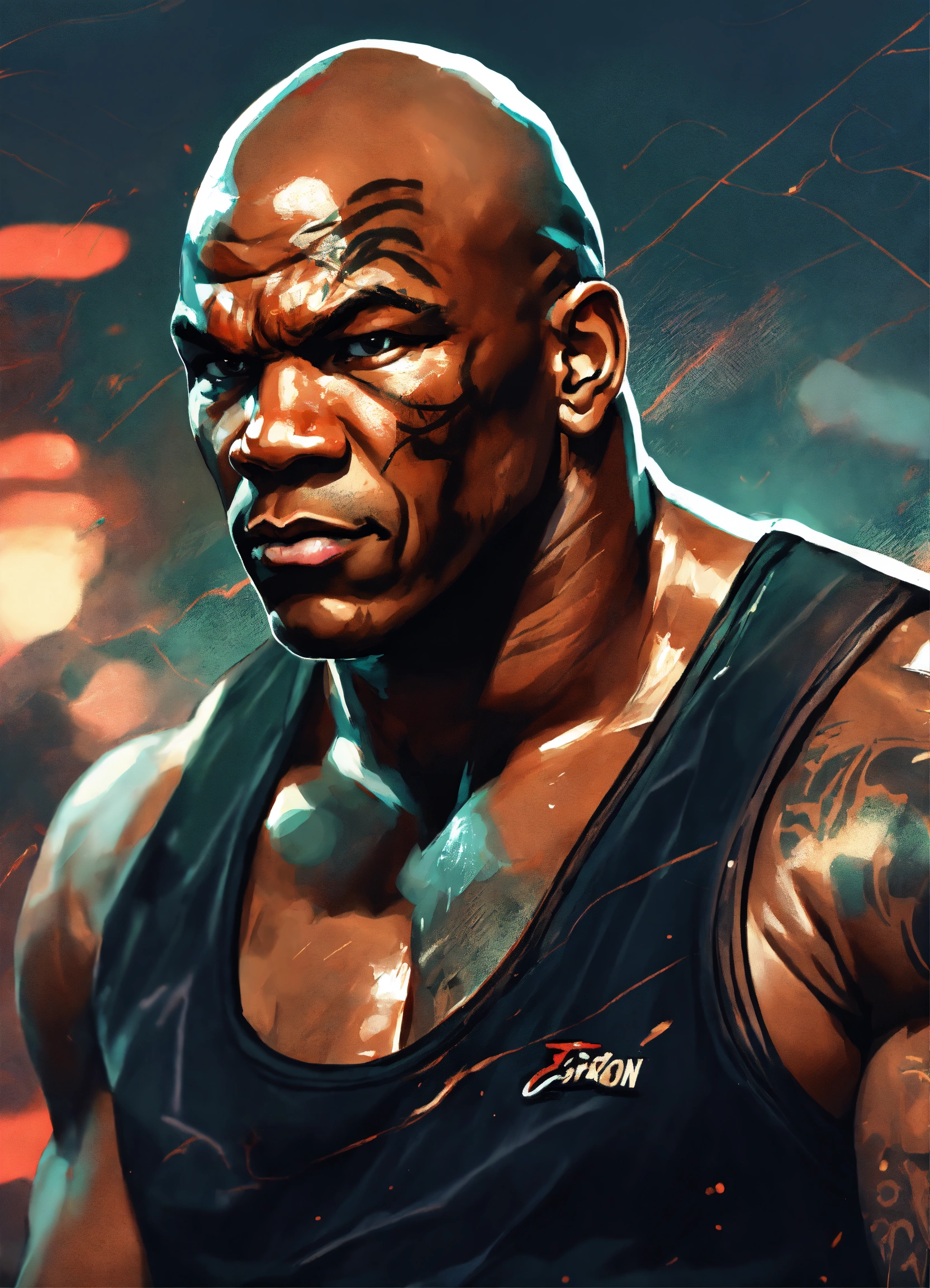 Lexica - Digital portrait of an anger muscular Mike Tyson with a bald ...