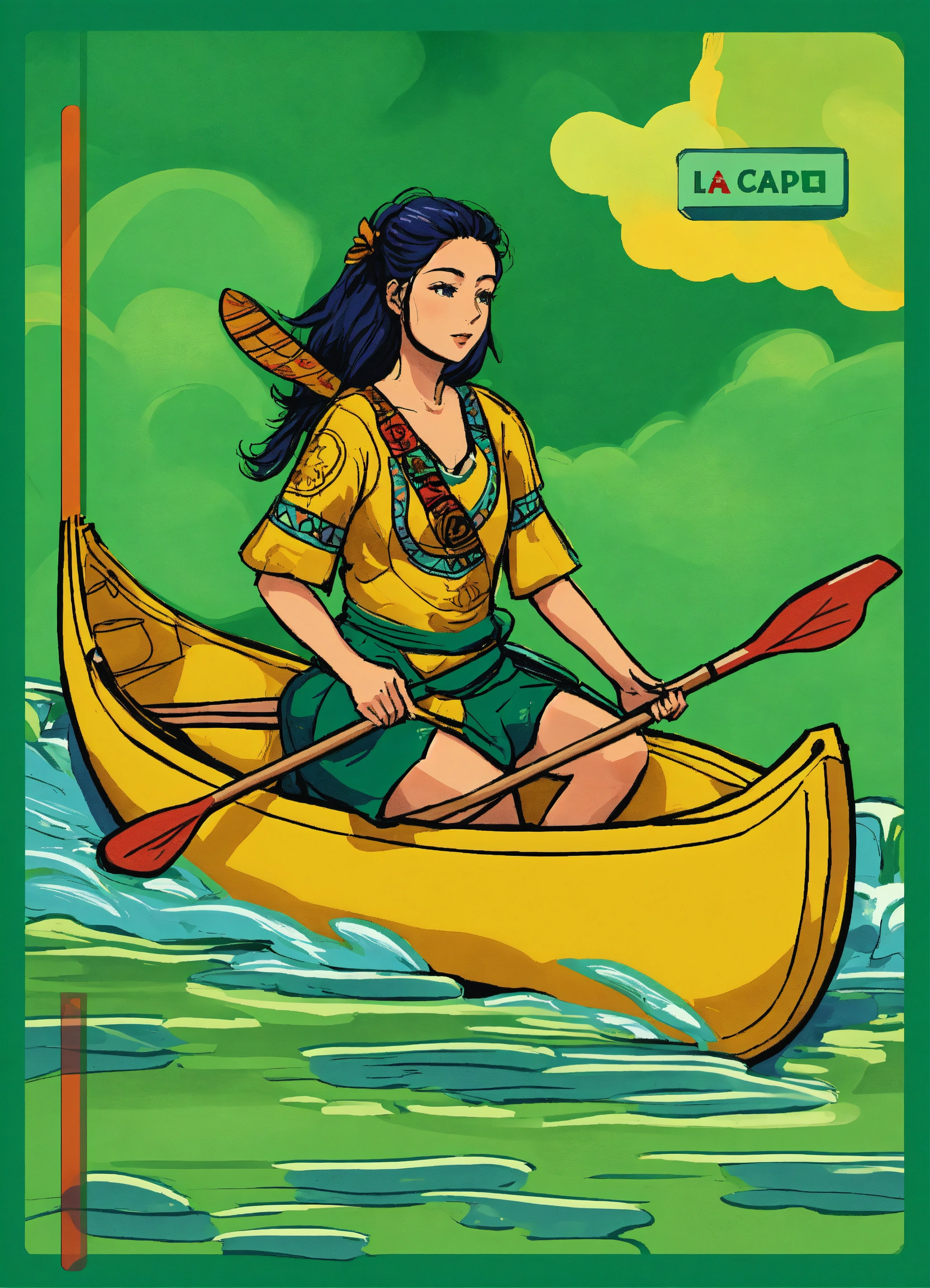 Lexica - A woman in a canoe paddling based on the card "la chalupa" of ...