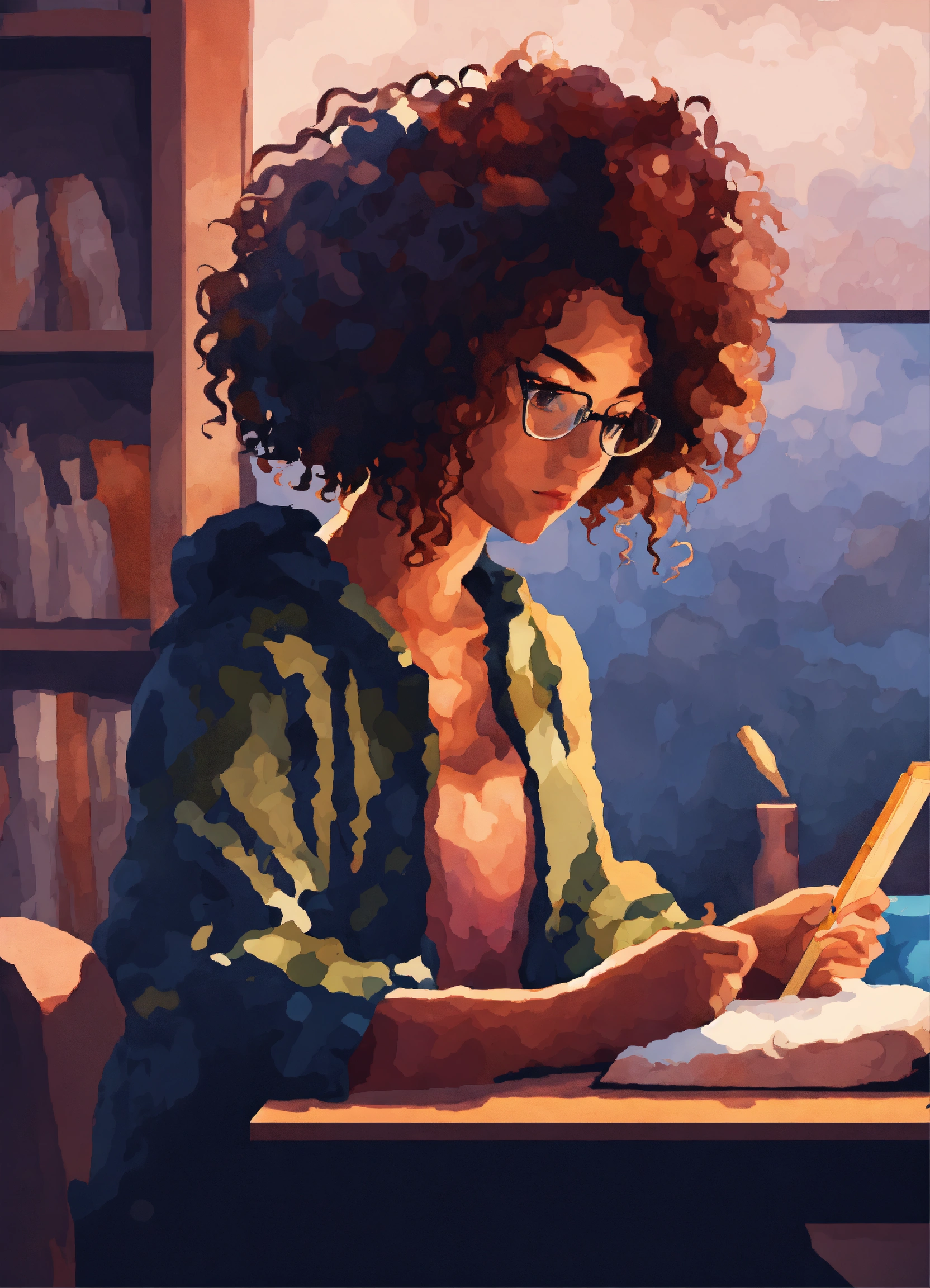 Lexica - Icon of curly hair girl studying, pixel art, silhouette ...