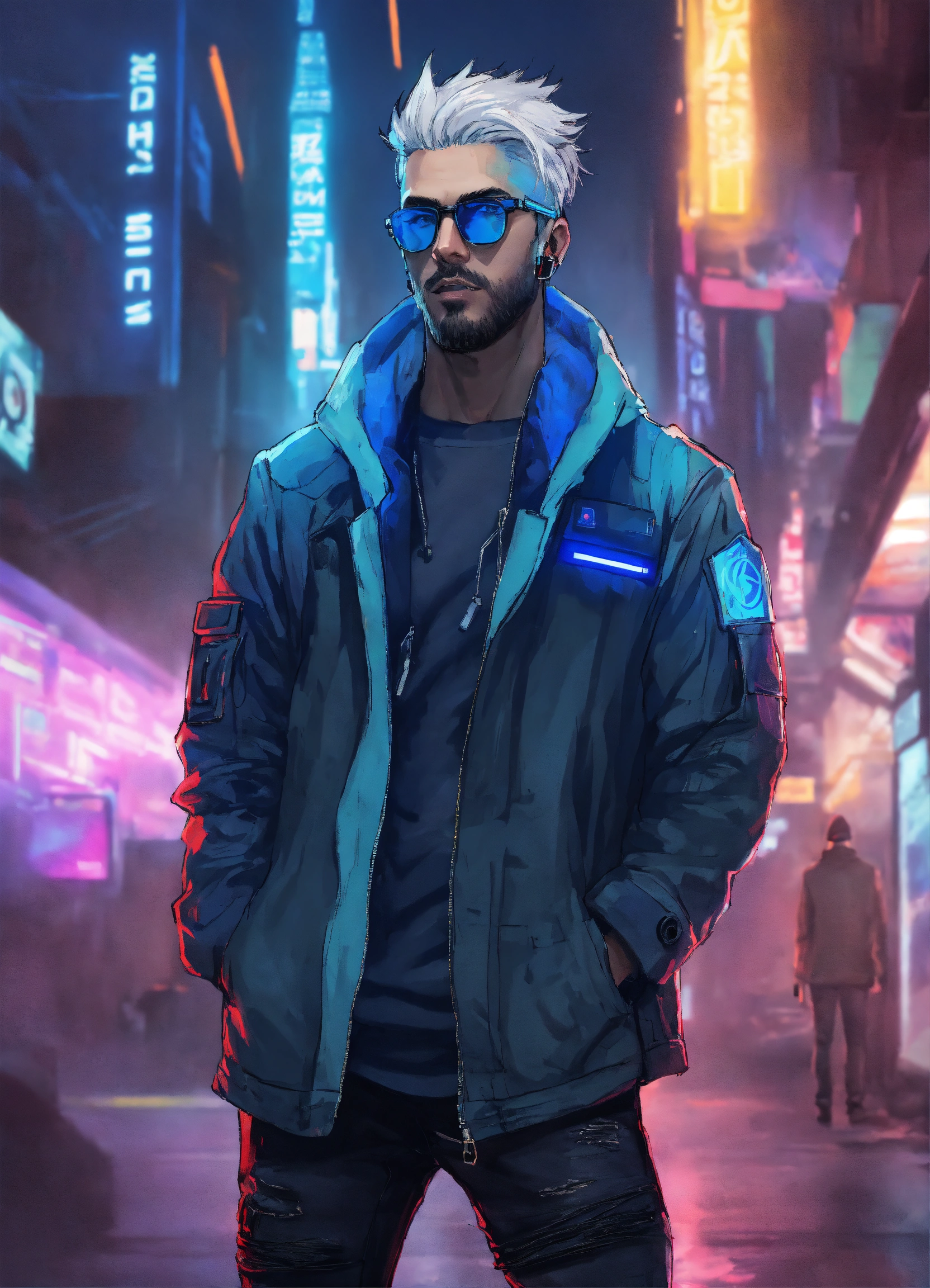 Lexica - Edgy male cyberpunk hacker with blue colored glasses, in a ...