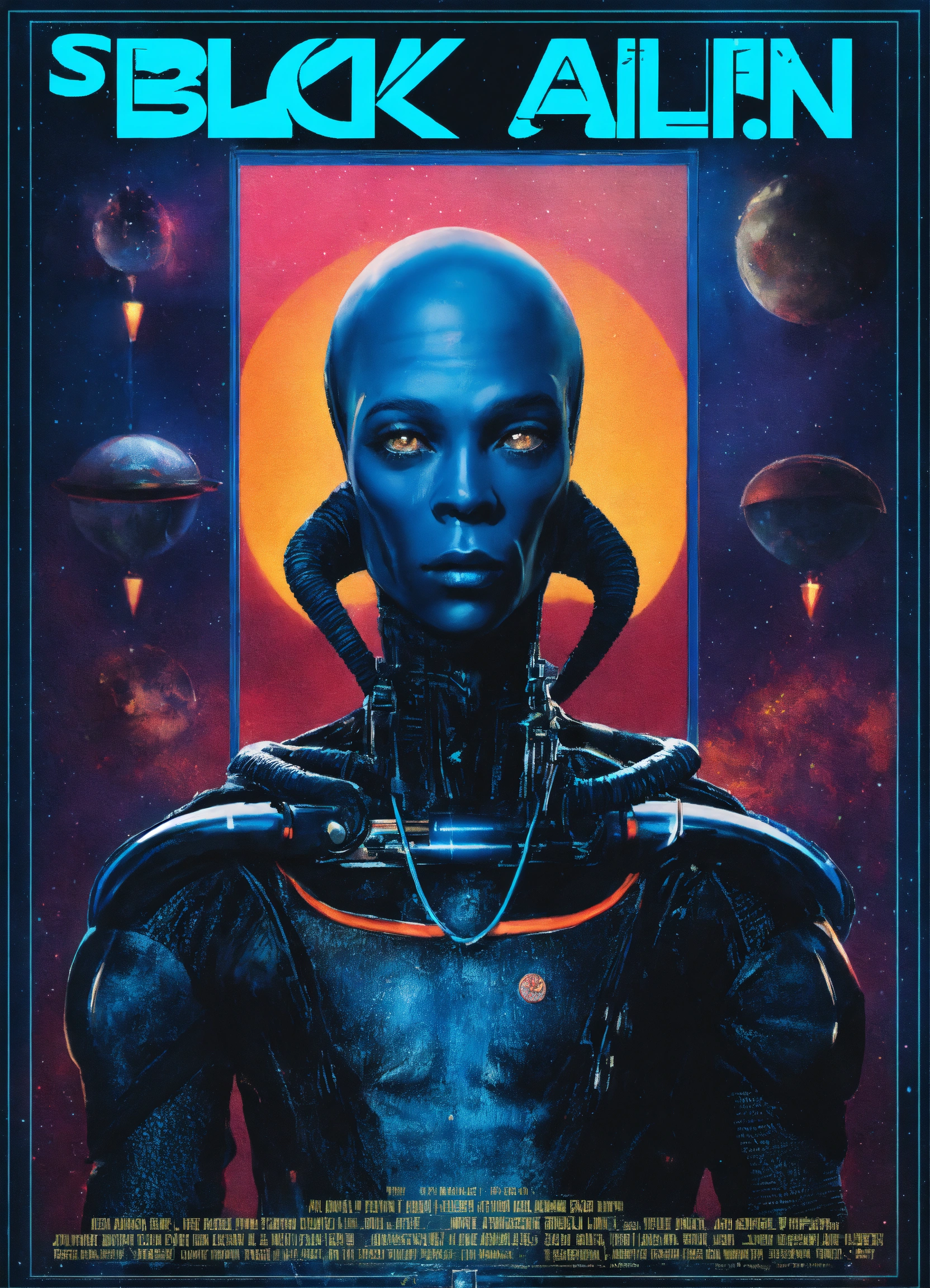 Lexica - A blue cinema poster about a black alien --s 50