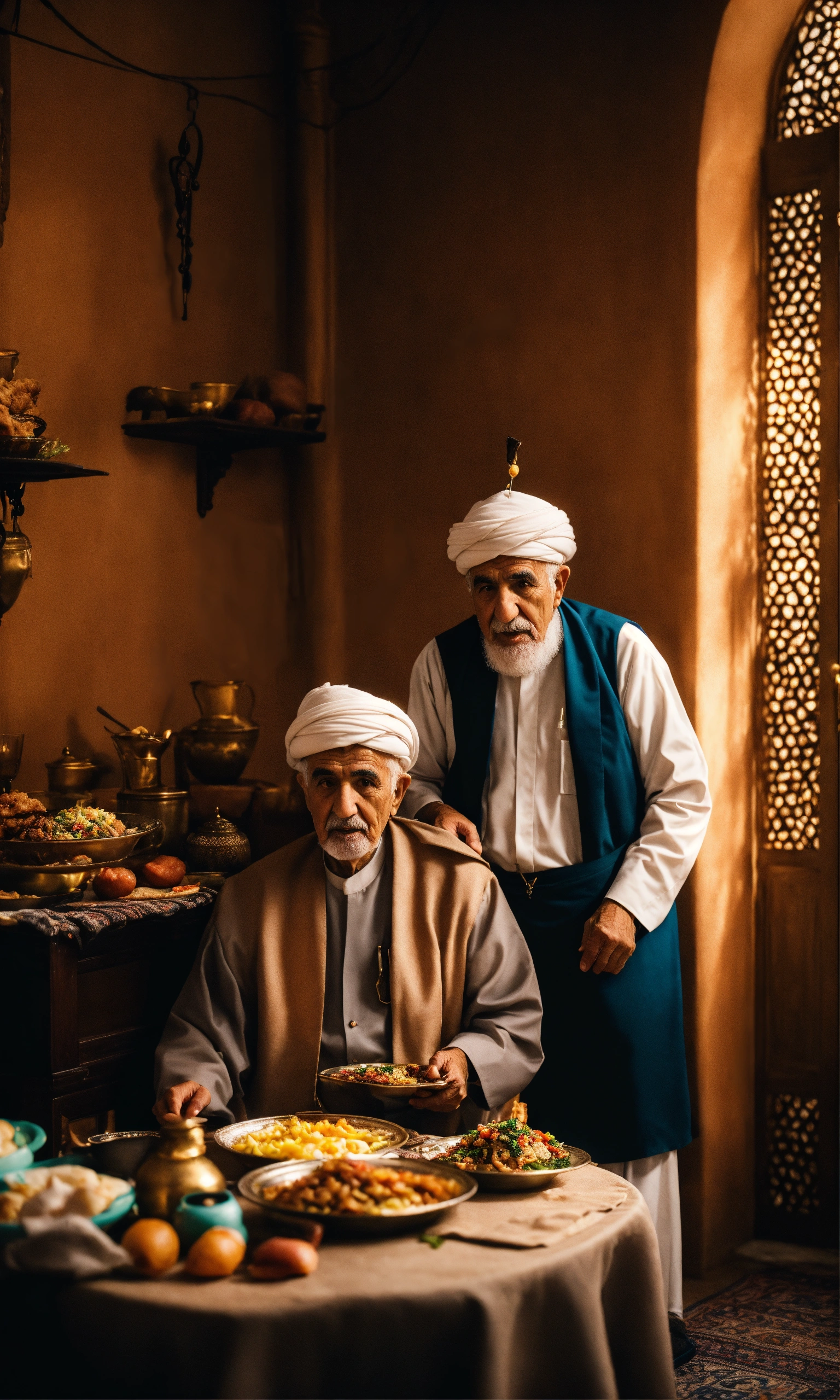 Lexica - A wealthy middle eastern old man eating on a table full of ...
