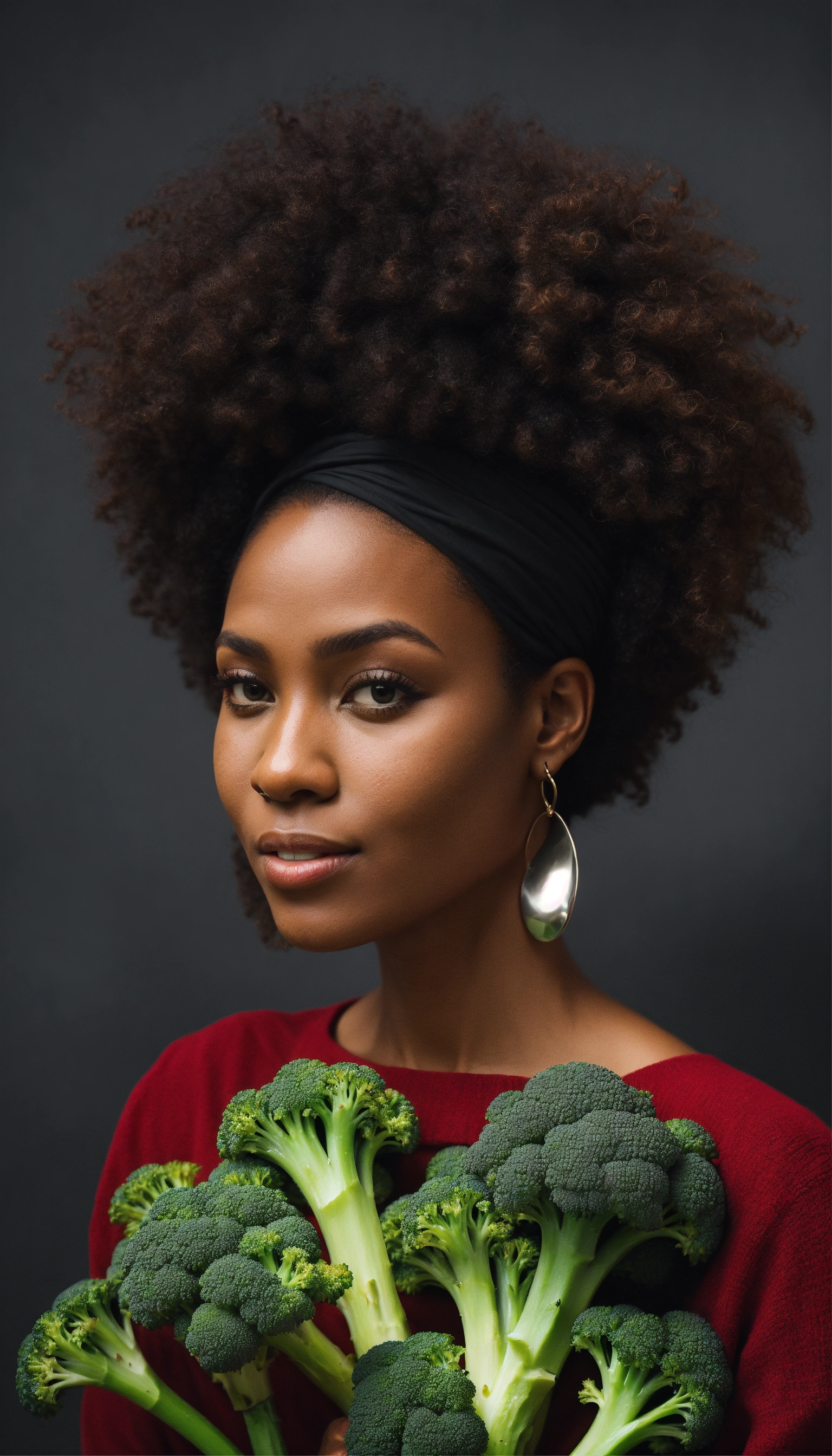 Lexica - Portrait of a pretty black woman with broccoli instead of her ...