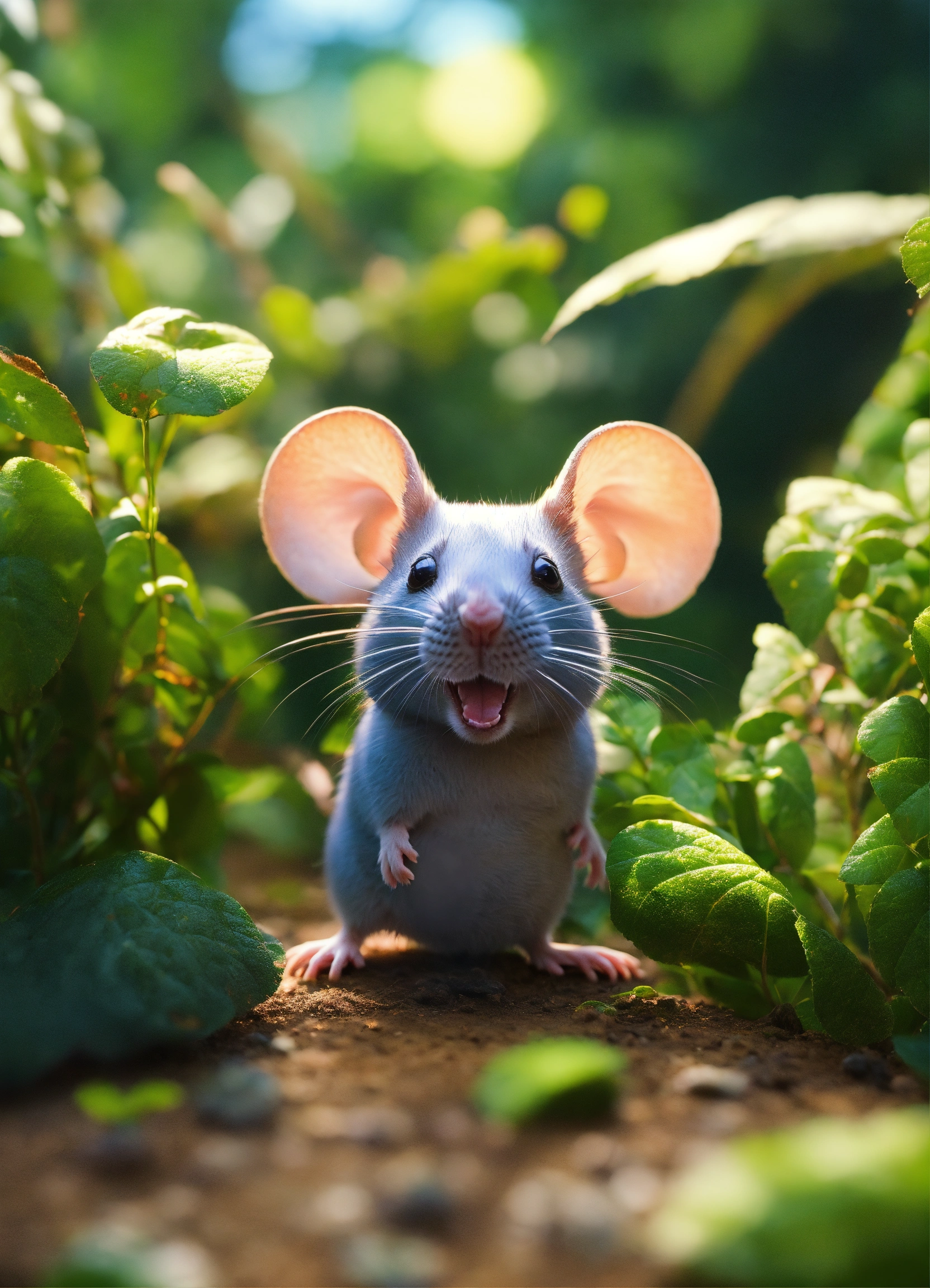 Lexica - 4D photographic image of The mouse hides in the bush ...