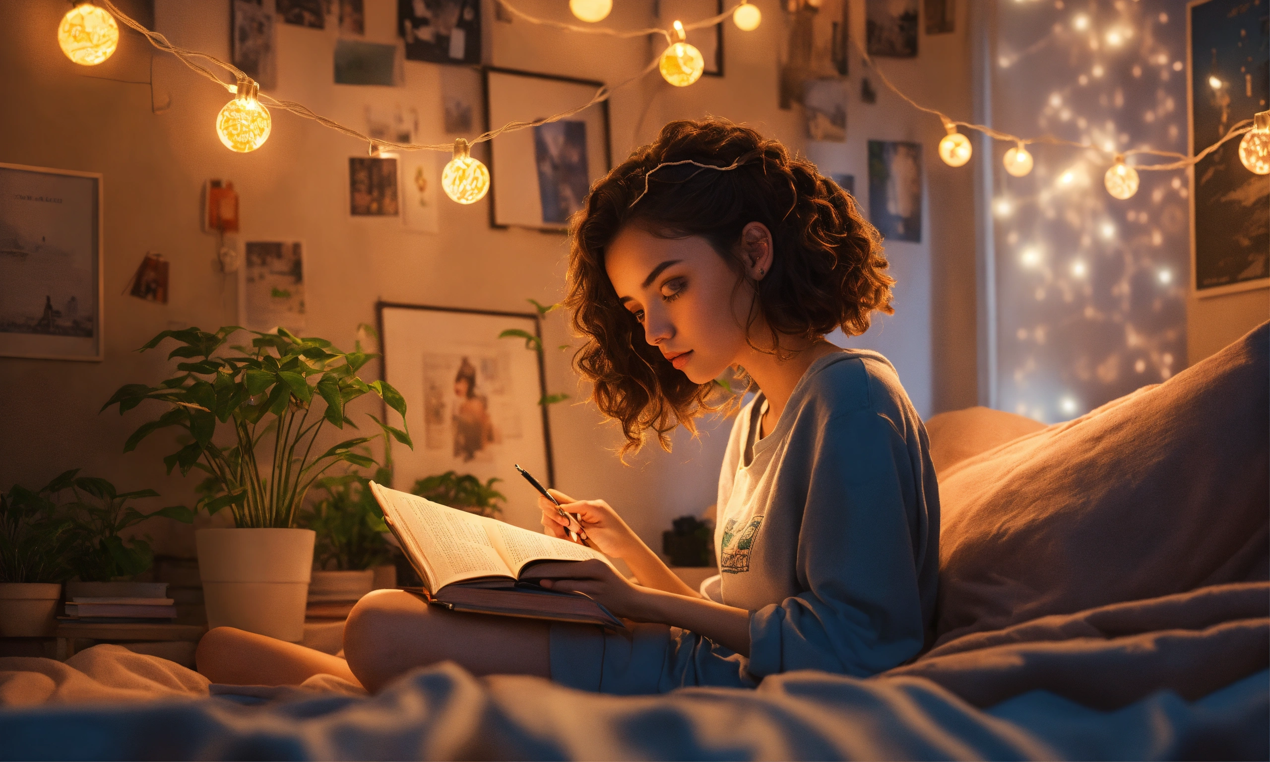 Lexica - Stunning lofi college woman with big disney eyes studying in a ...