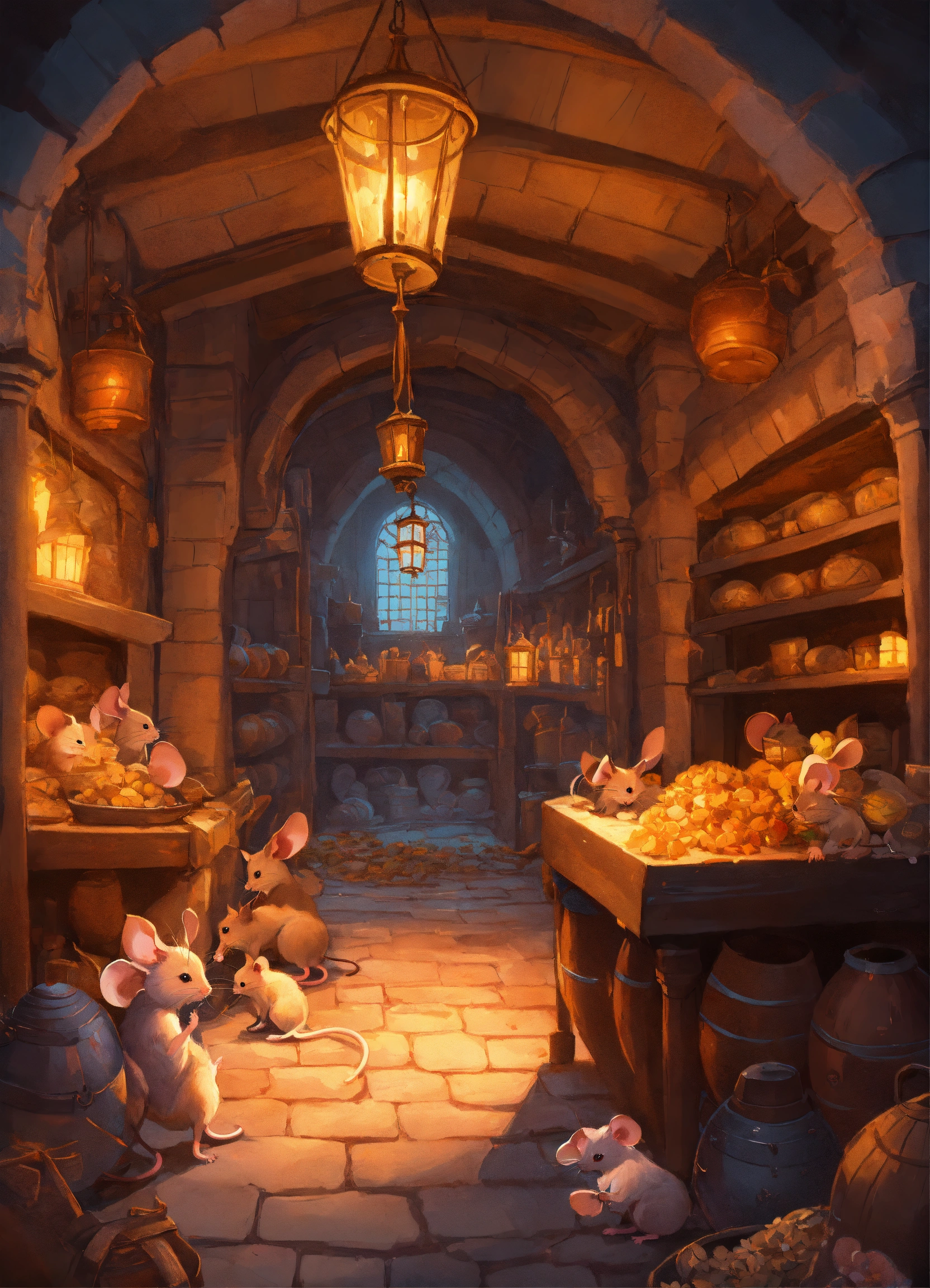 Lexica - Mice in a medieval storeroom in the center of the image, d & d ...
