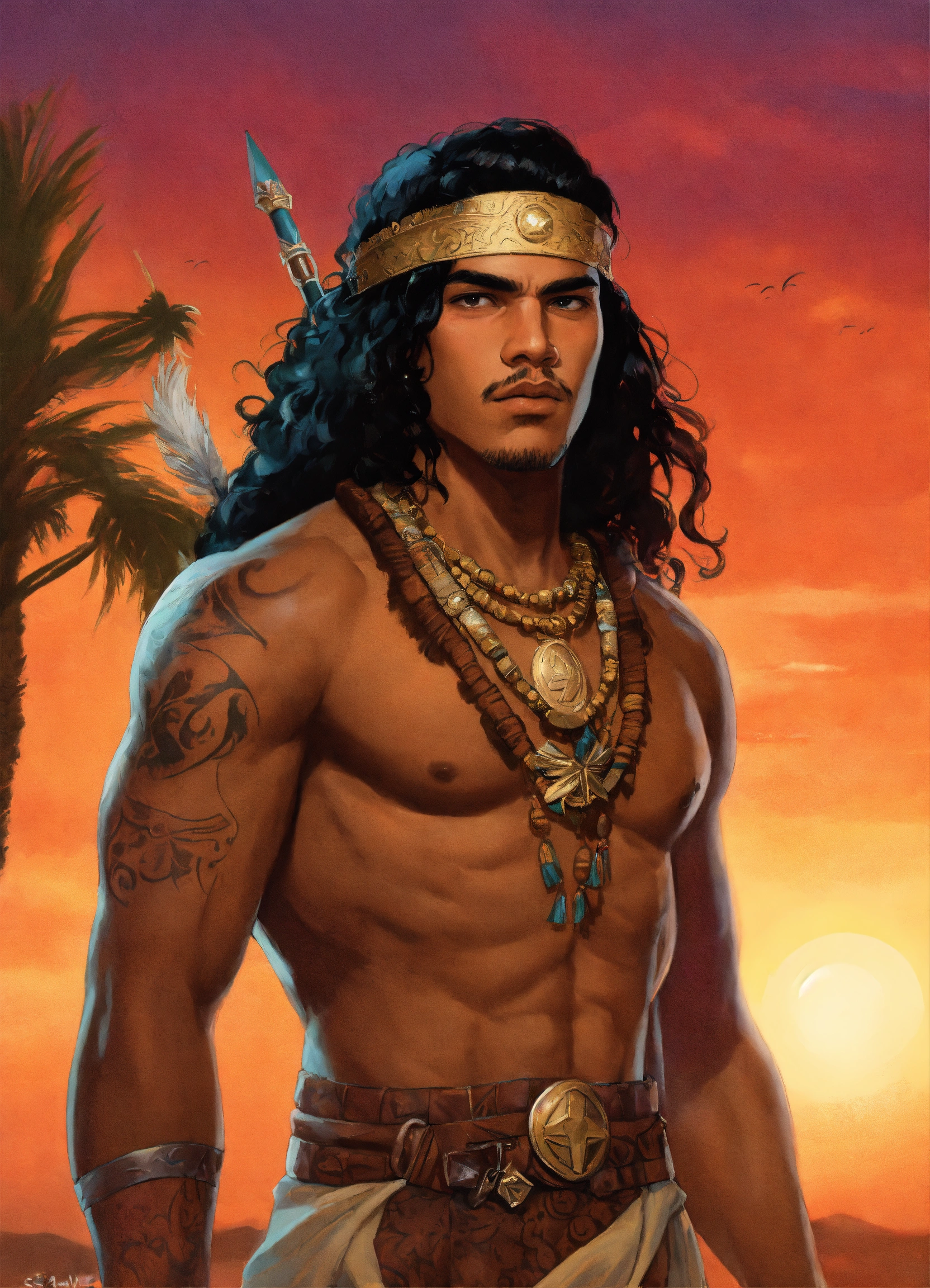 Lexica - Portrait of Polynesian man, age 20, prince, desert environment ...