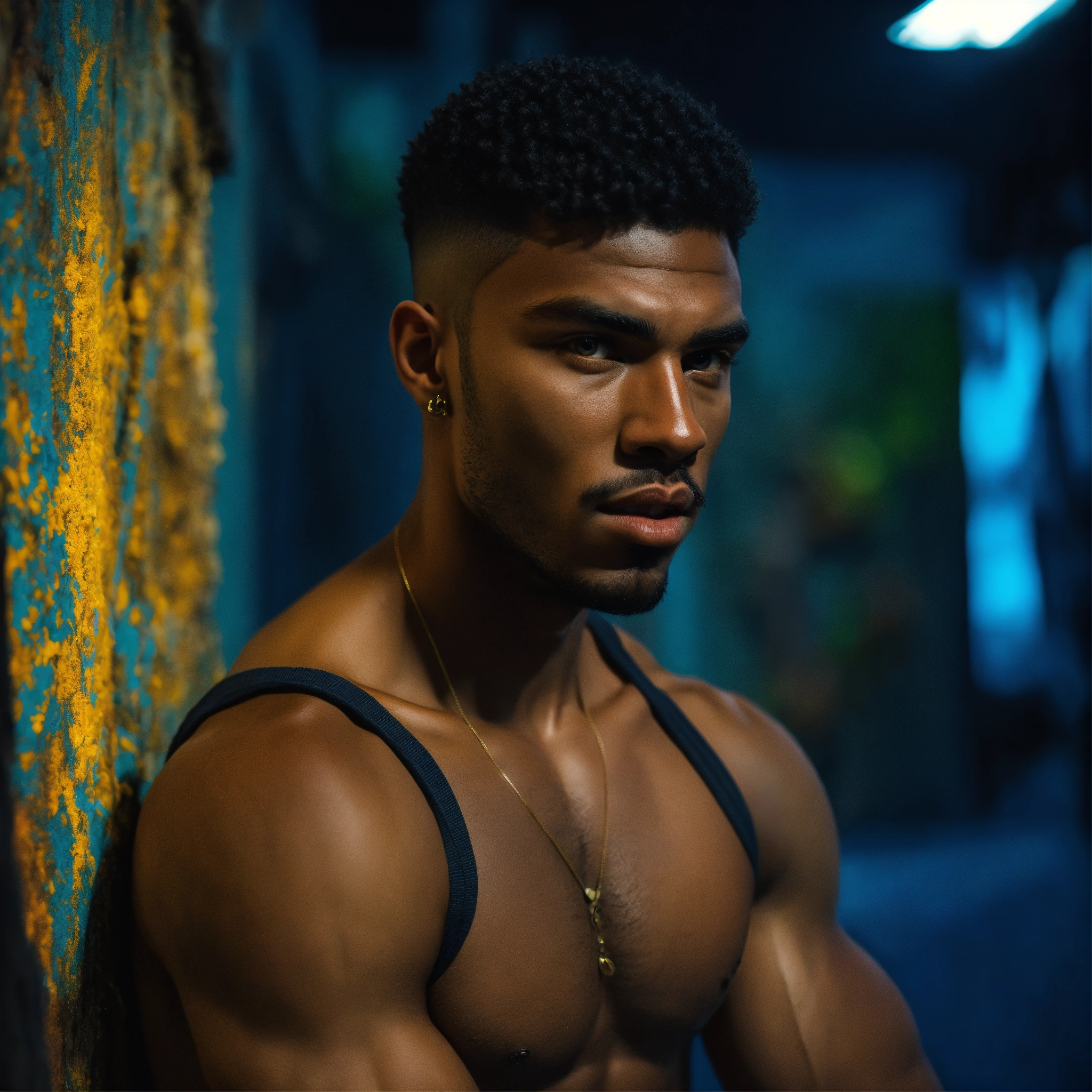 Lexica - Hot boy face blue ayes black hare muscular face