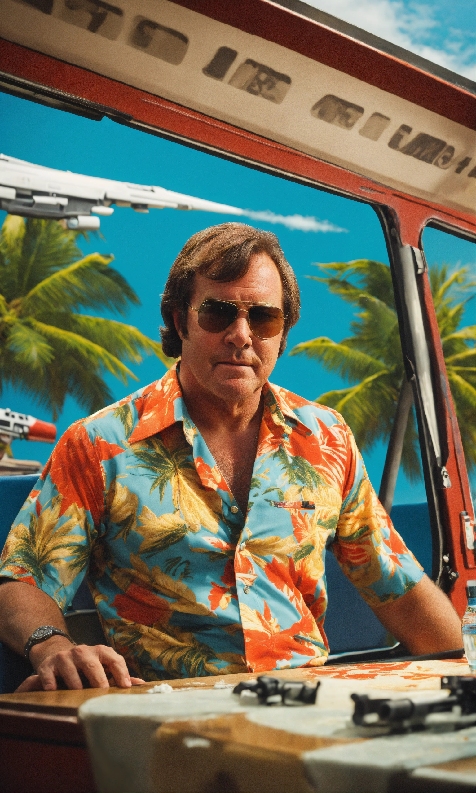 Lexica - Create an image of Barry Seal, the infamous smuggler, seated ...