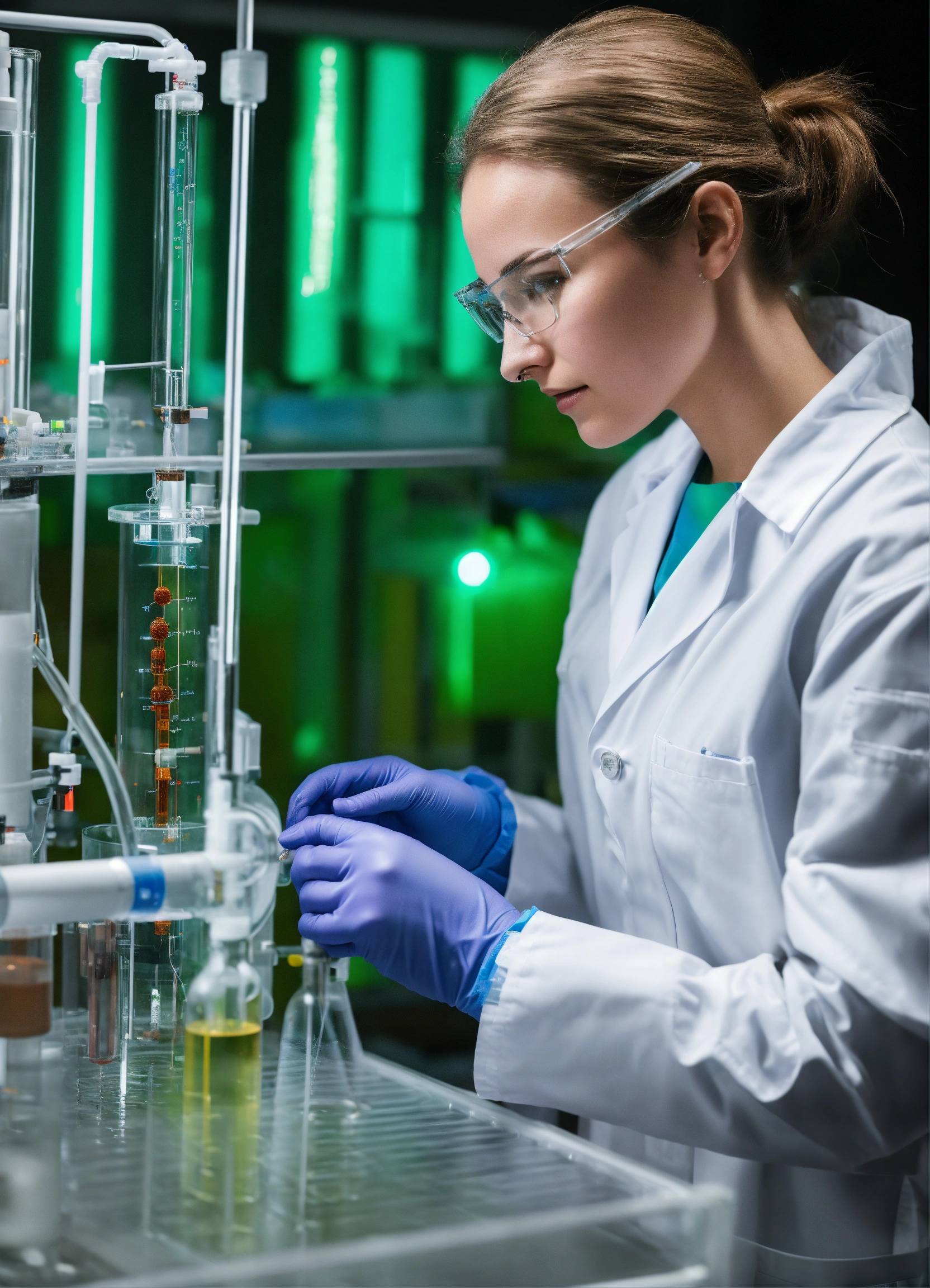 Lexica - Female scientist in a white labcoat working on a bioreactor in a laboratory environment