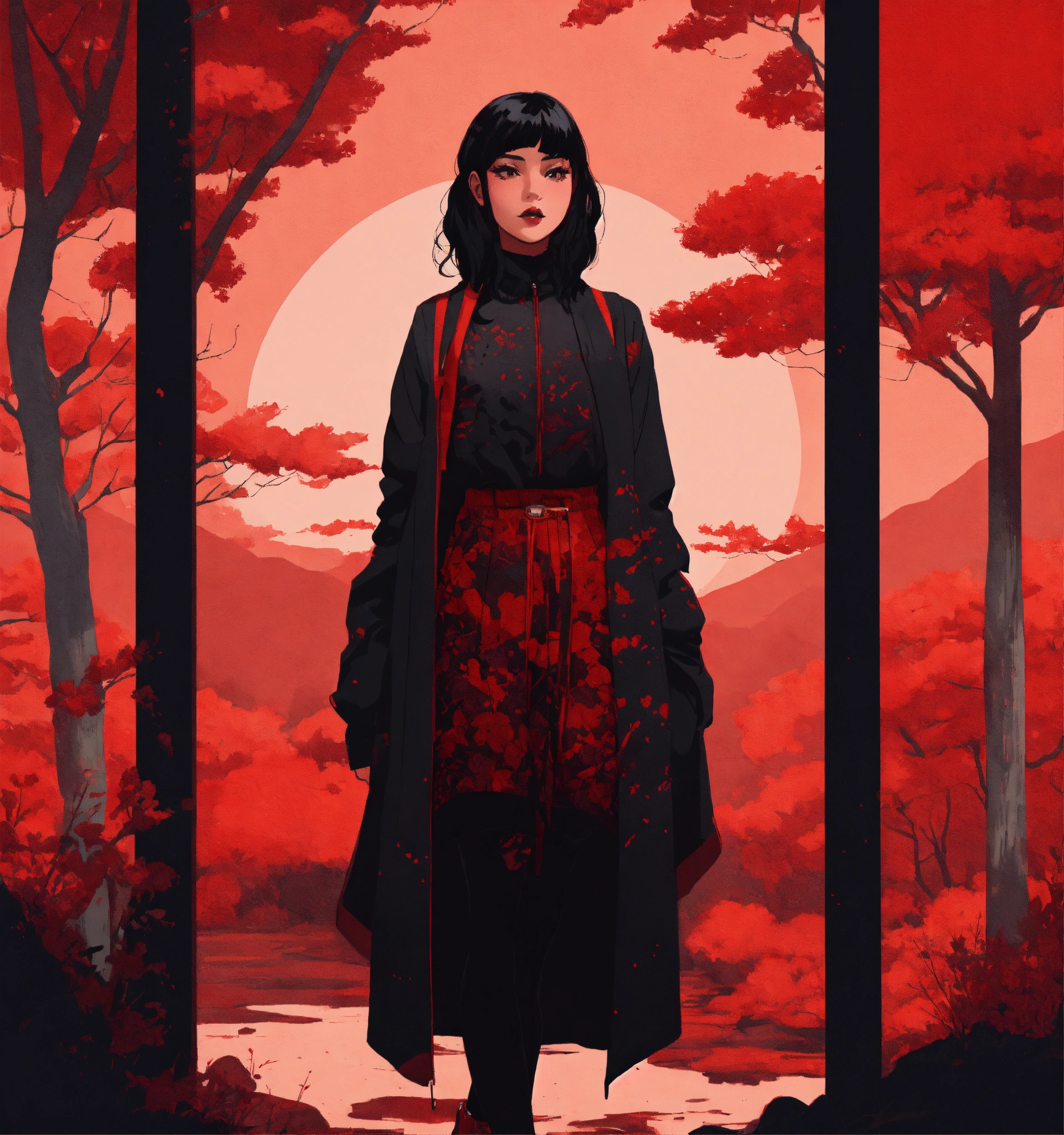 Lexica - Minimalist flat illustration of a young latina goth girl ...