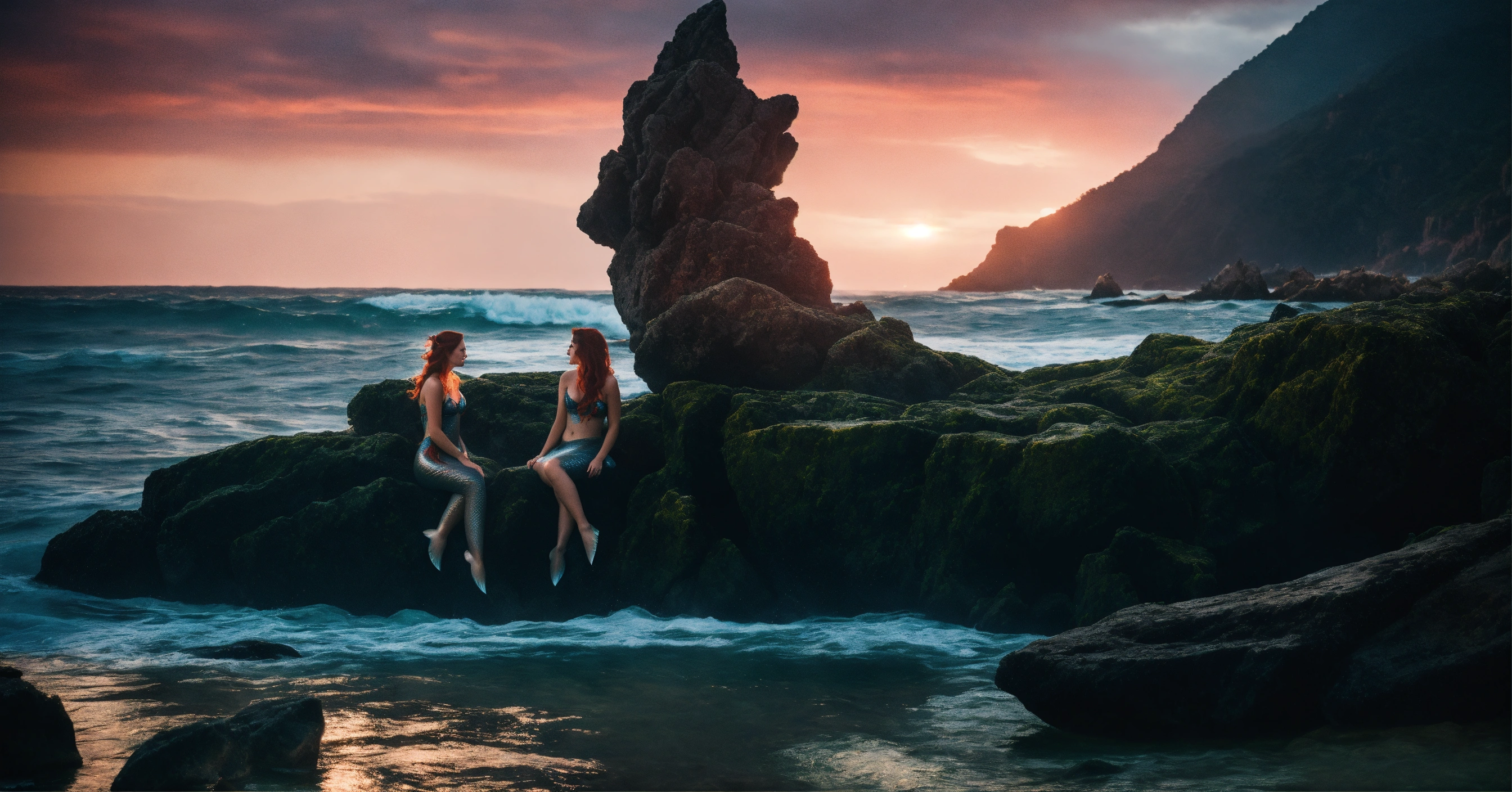 Lexica - Create a 4k detailed photo of two evil mermaids lounging on ...