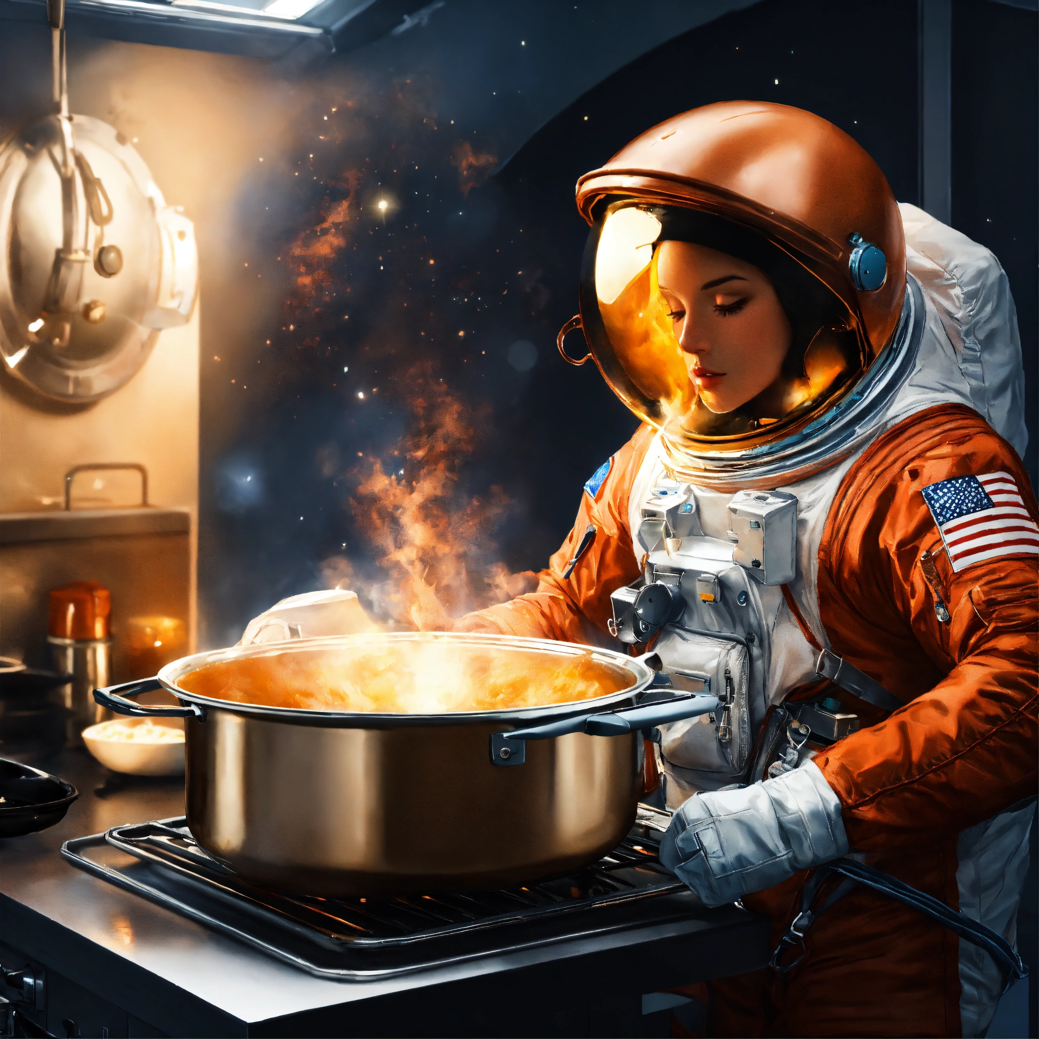 Lexica - Astronaut, cooking in pan, realistic