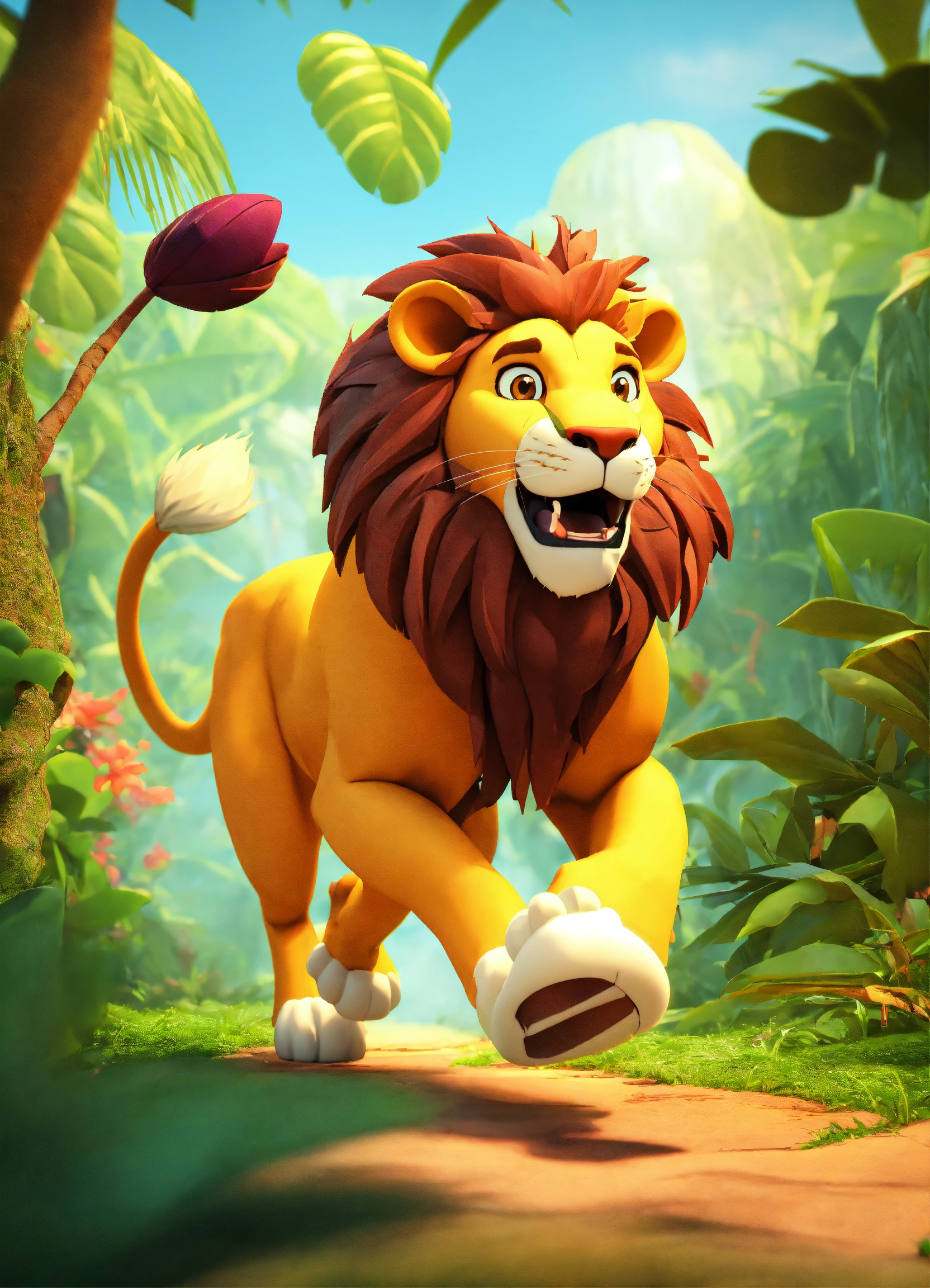 Lexica - Cartoon 3d lion running in jungle