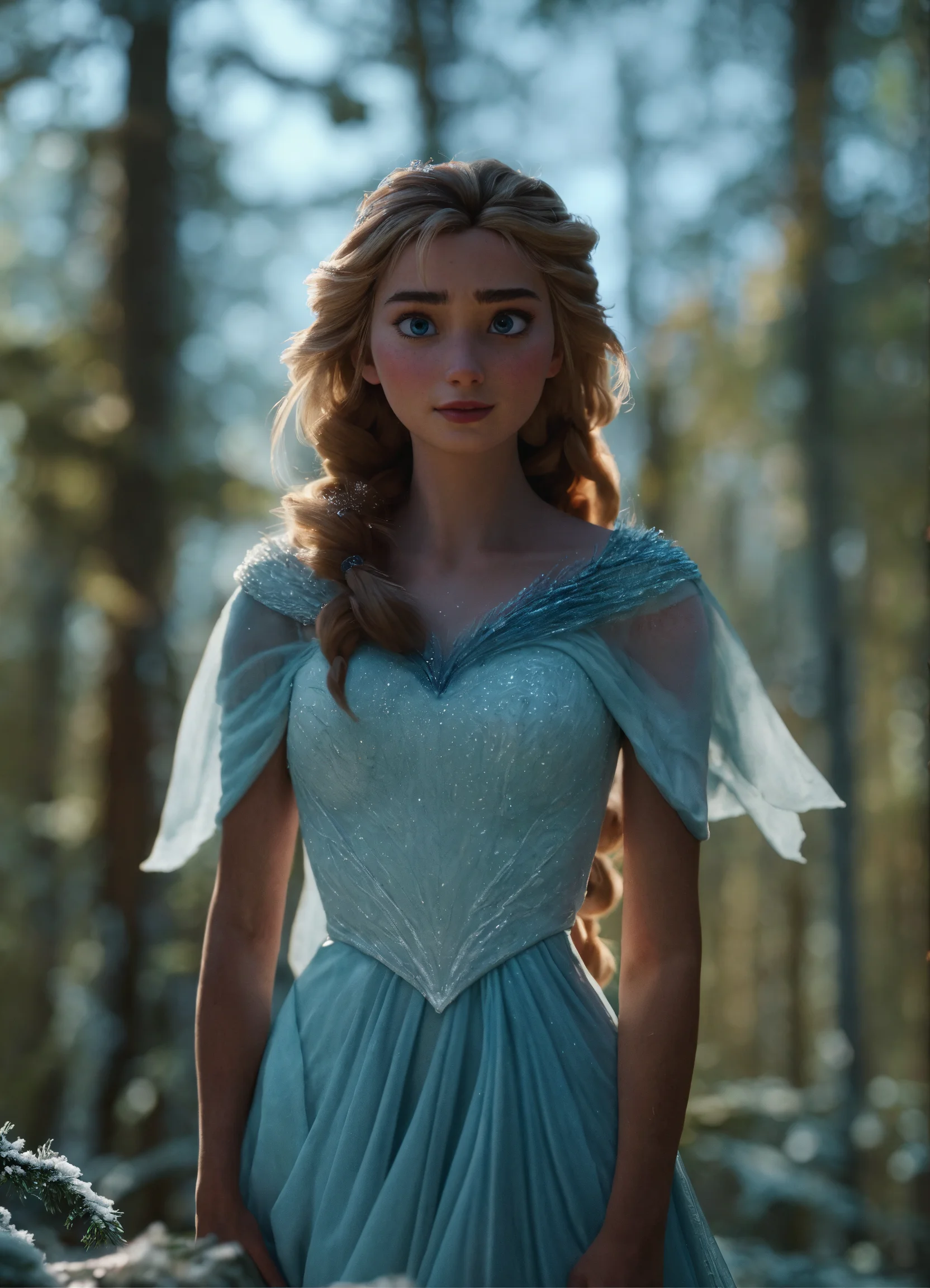 Lexica - Stunning Elsa in the forest, 8k photo, in action, cinematic