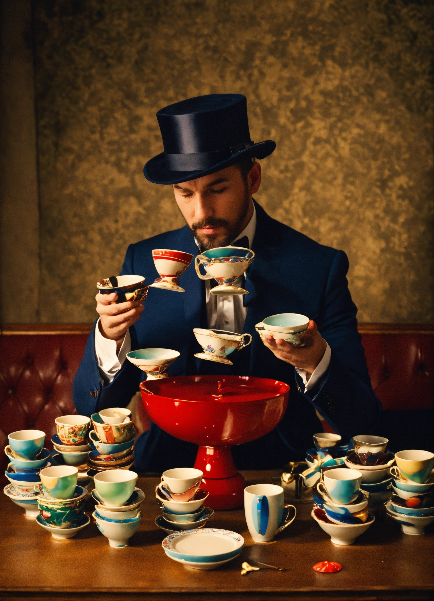 Lexica - A magician doing a magic trick with 7 cups