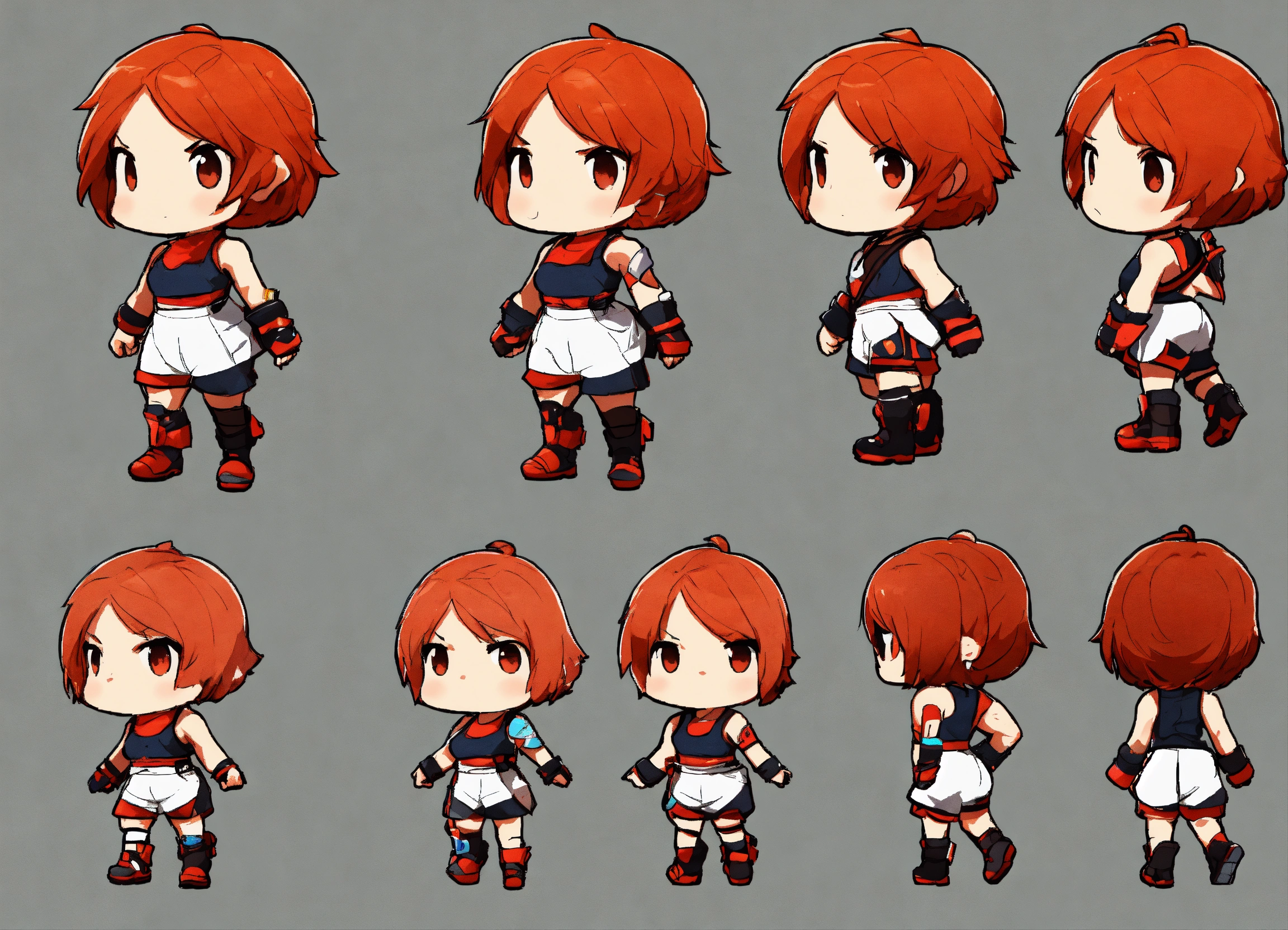 Lexica - Game assets, multiple angles, girl, short hair, tank top ...
