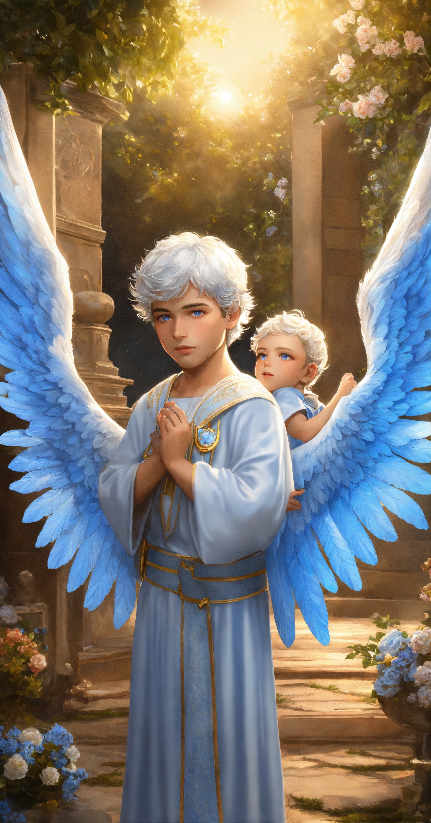 Lexica - 2 male guardian angels with detailed and luminous blue angel ...