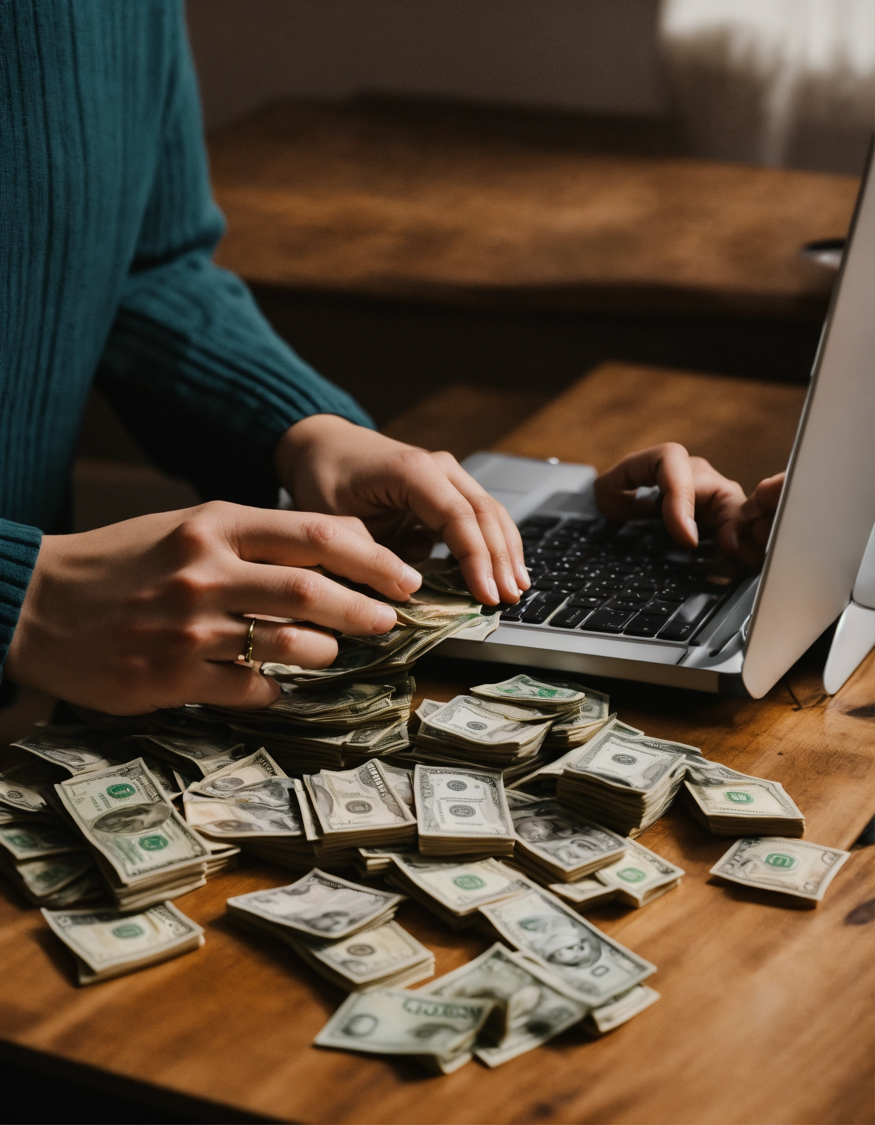 Lexica - A person with computer counting money and happy and with ...