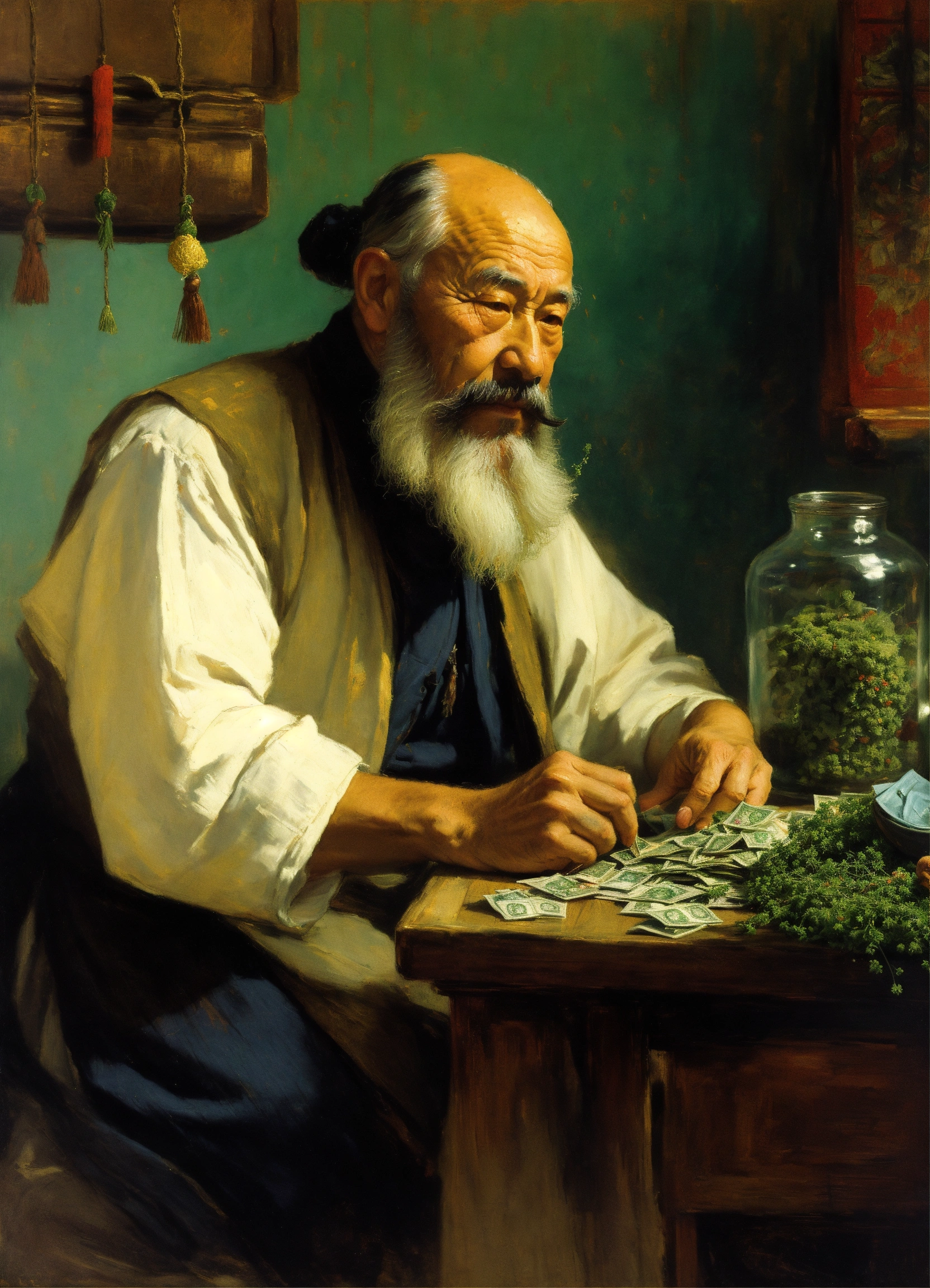 Lexica - Artwork by Ilya Repin Old Asian merchant A man with a well ...