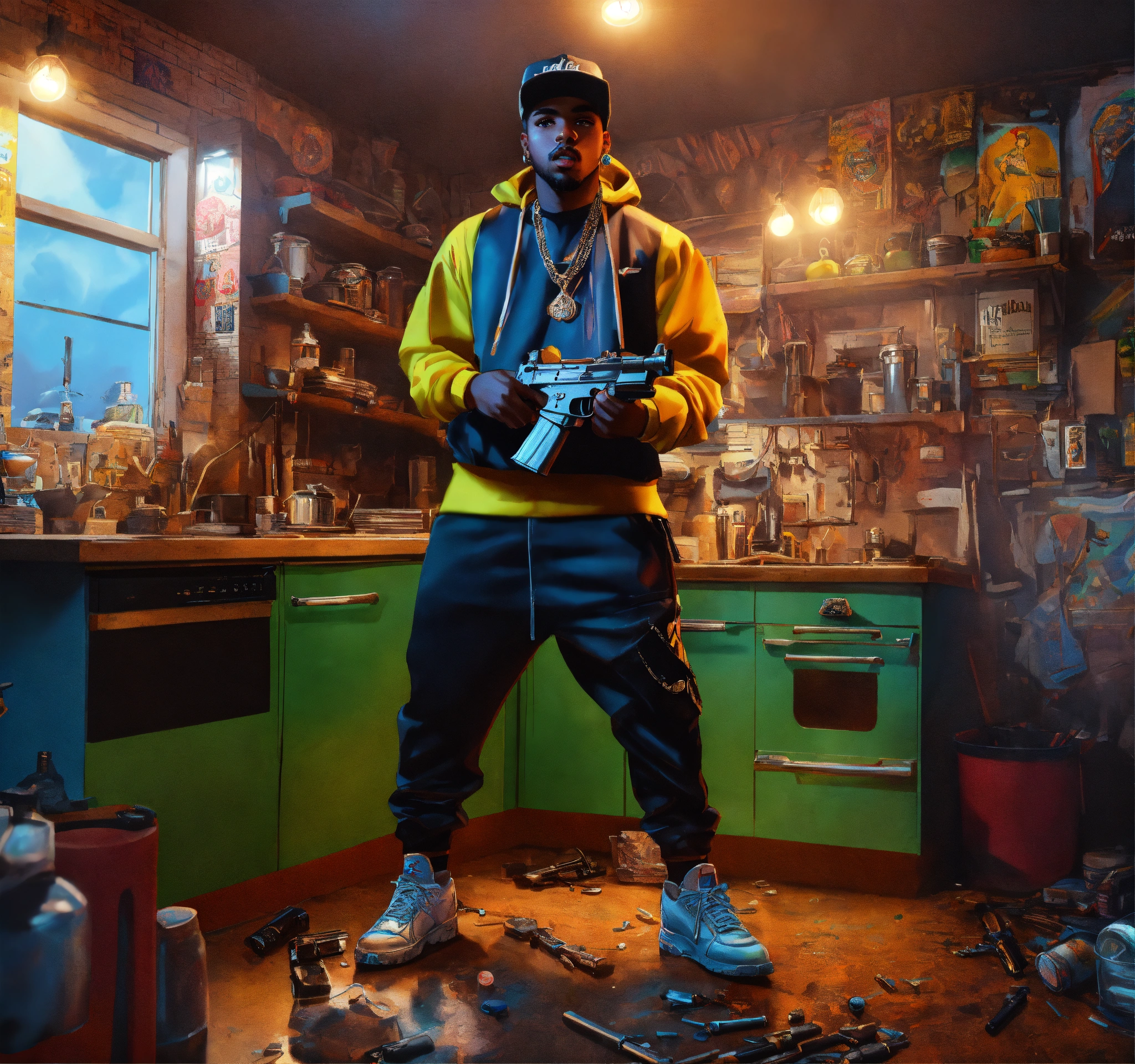 Lexica - Pop art, hyperrealist full body portrait of black rapper "lil ...