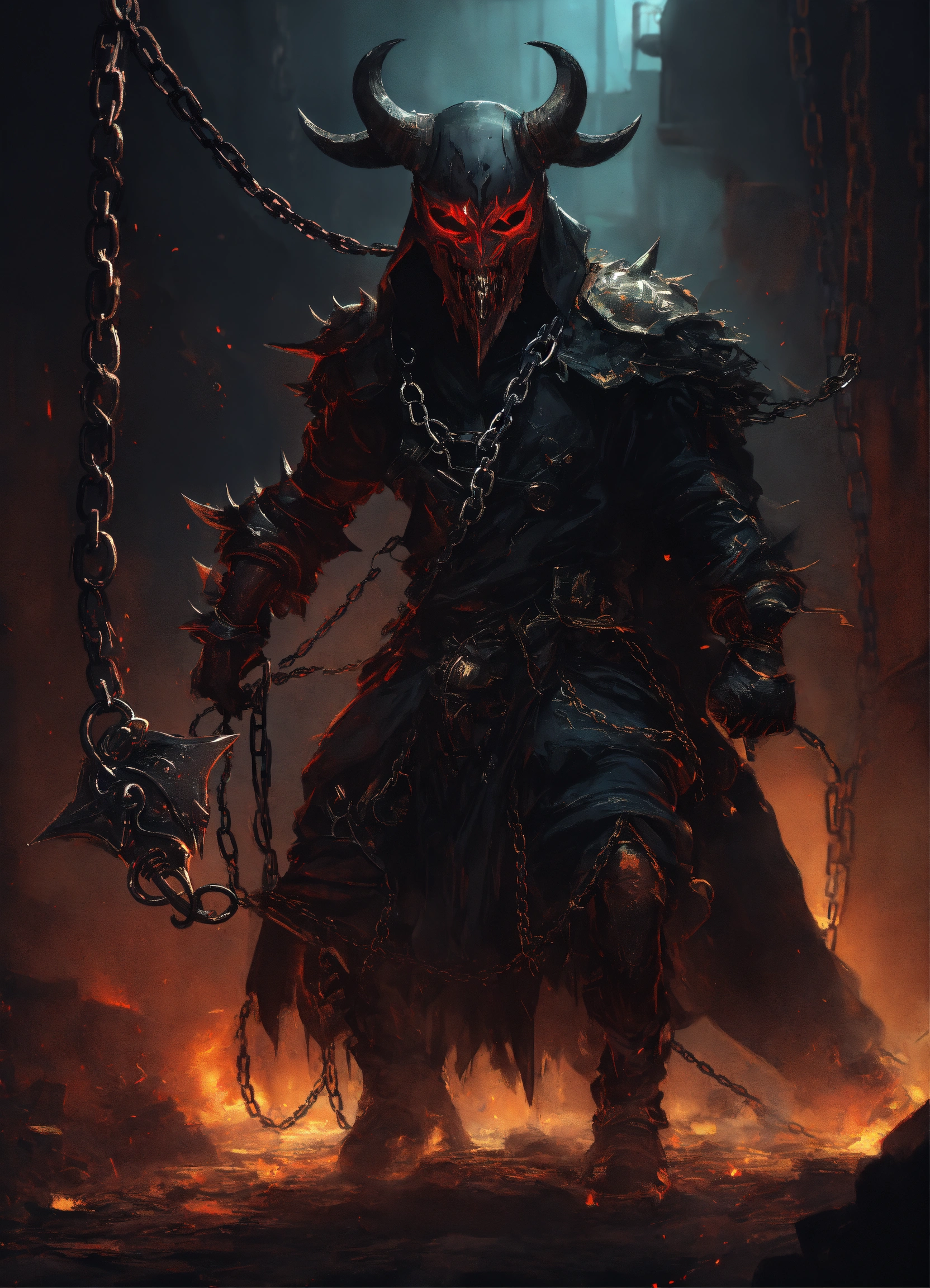 Lexica - A chain demon that wears an executioner mask, has long chains ...