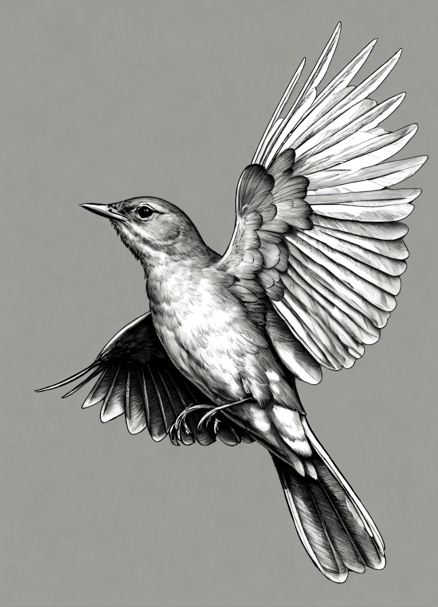 Lexica - A nightingale in flight, shown from the side, Sketch, Black ...