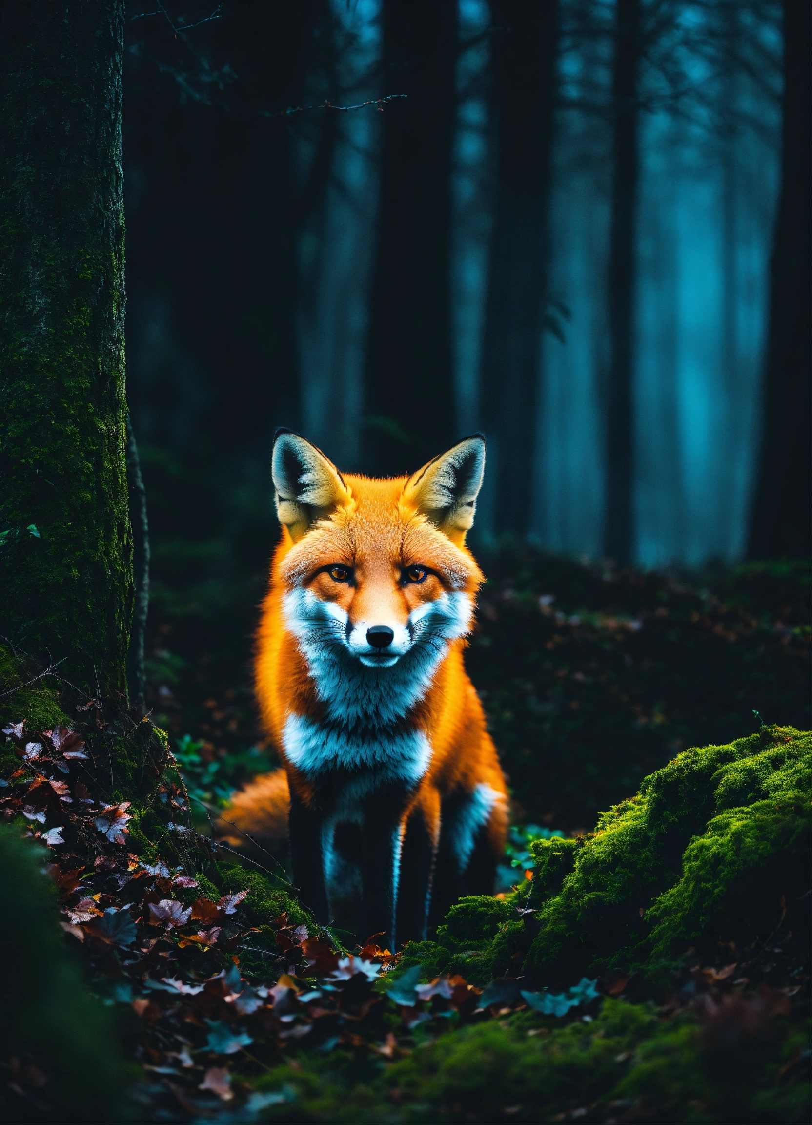 Lexica - A sinister fox in a forest at night