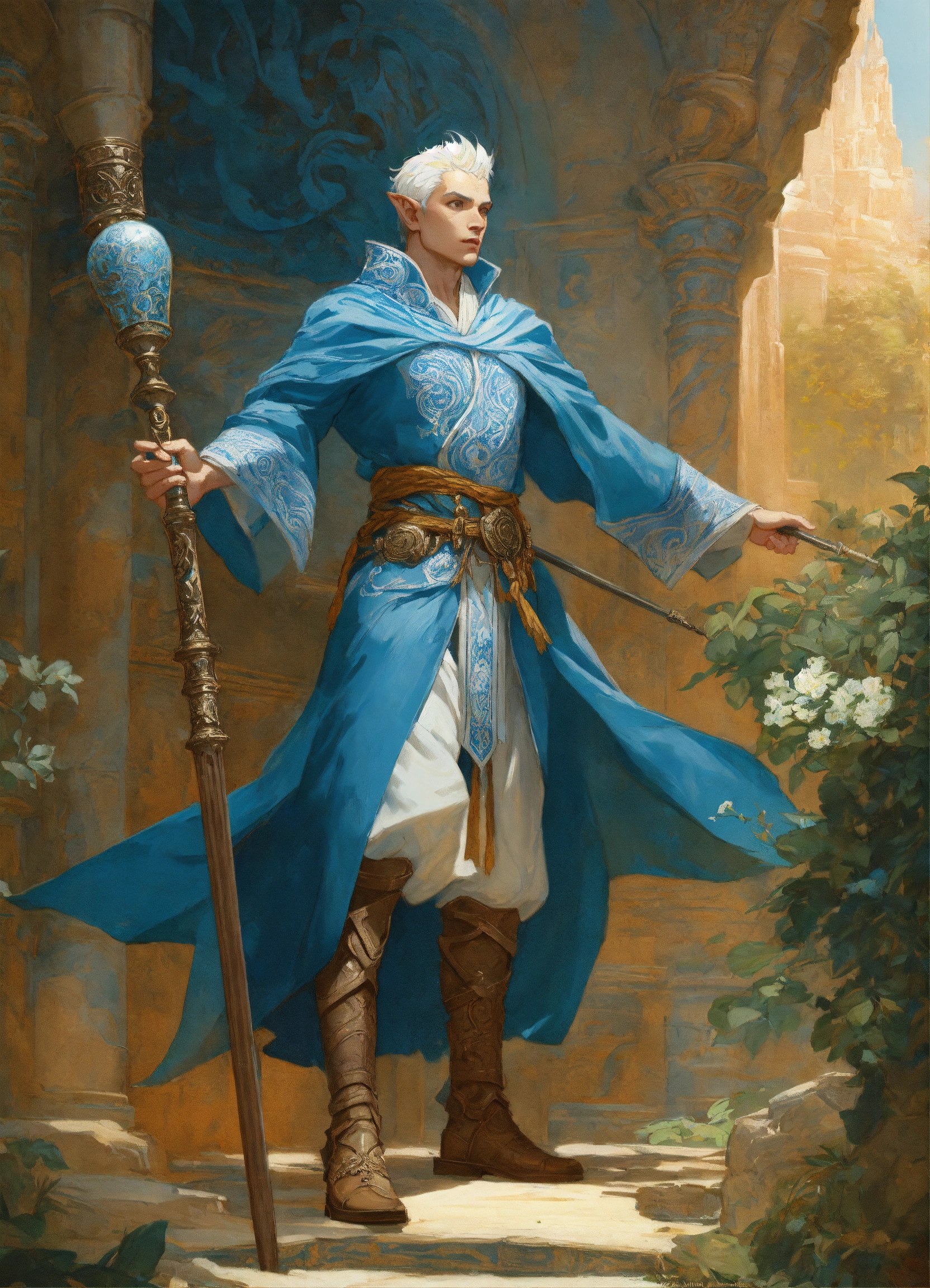 Lexica - Male elf, ice blue skin color , white white short hair ...