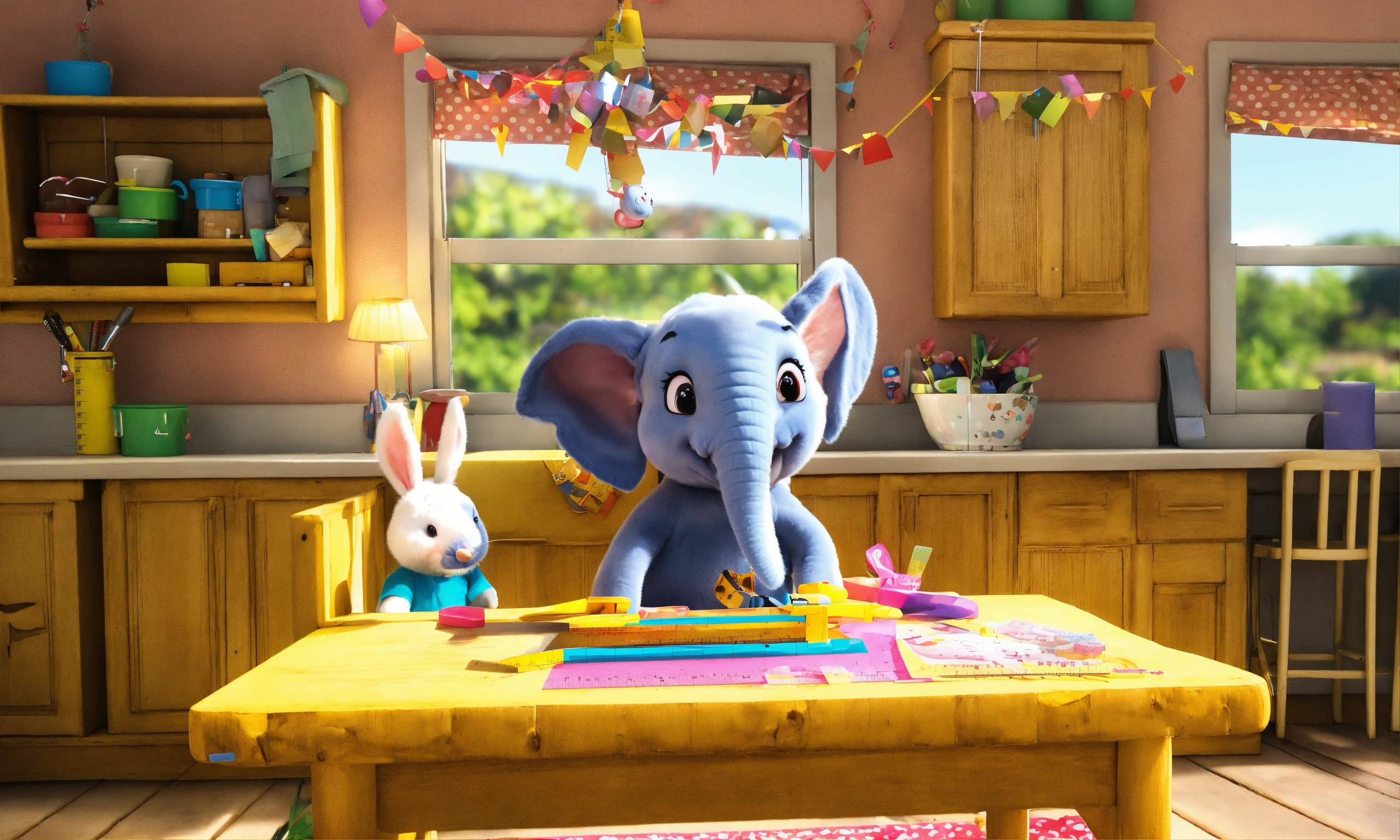 Lexica - Image of Ellie the elephant and Benny the bunny using the ...