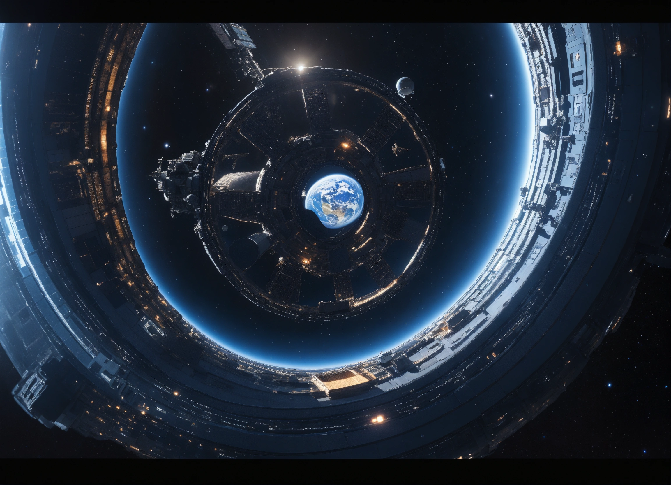 Lexica - A rounded space station wheel-shaped made of dark material, in ...