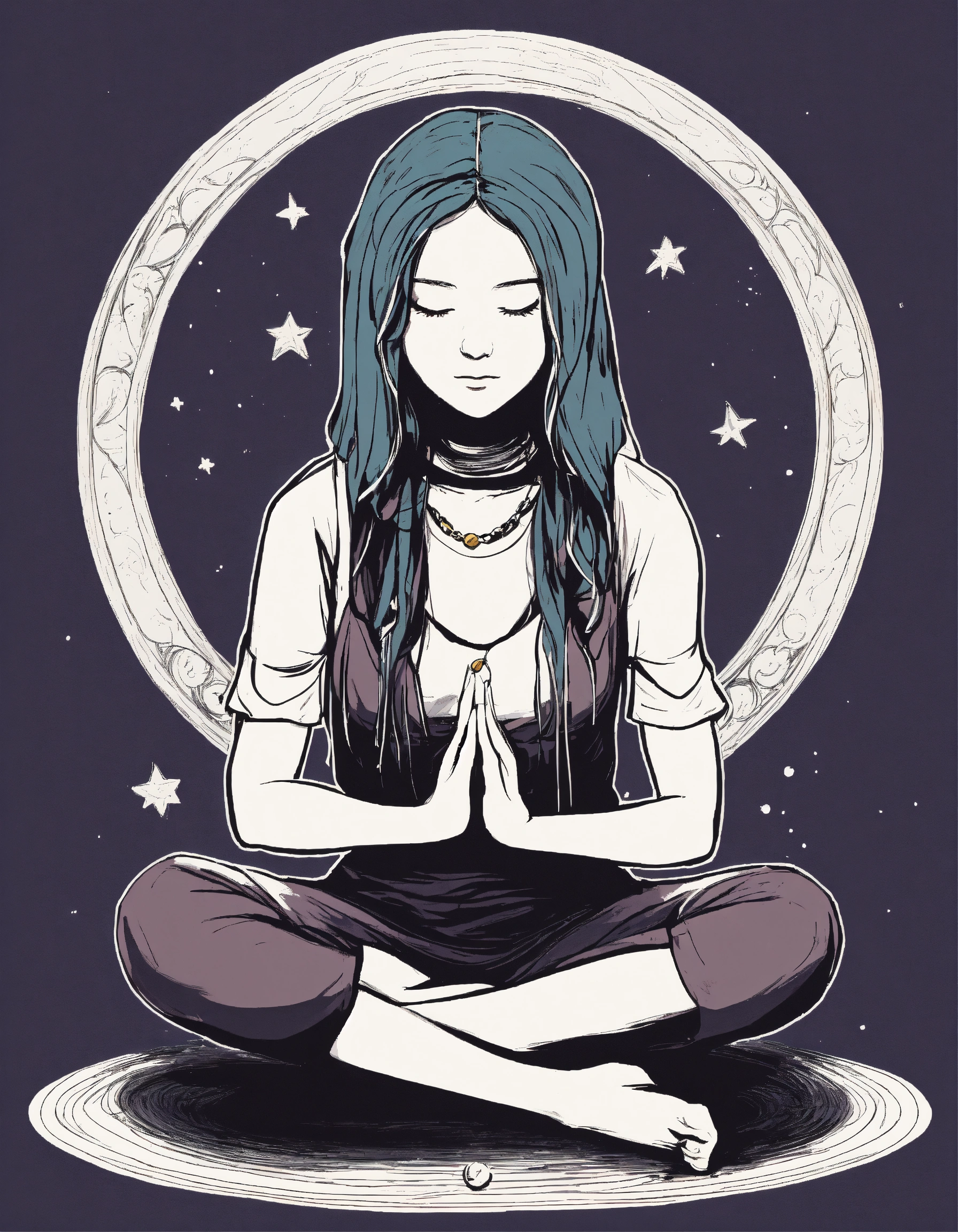 Lexica - Illustration of a witch student Meditating, plain white background