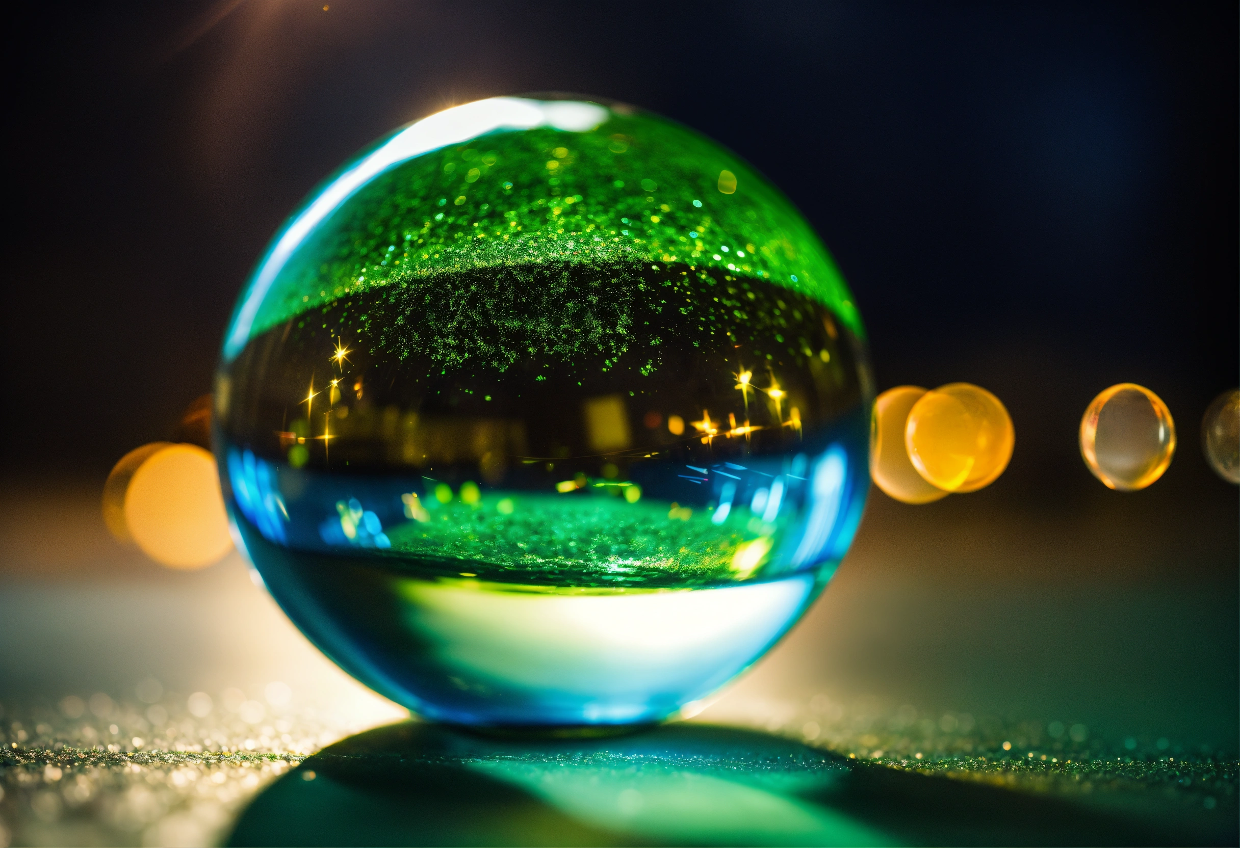 Lexica - A macro shot of an abstract crystal ball with reflections and ...