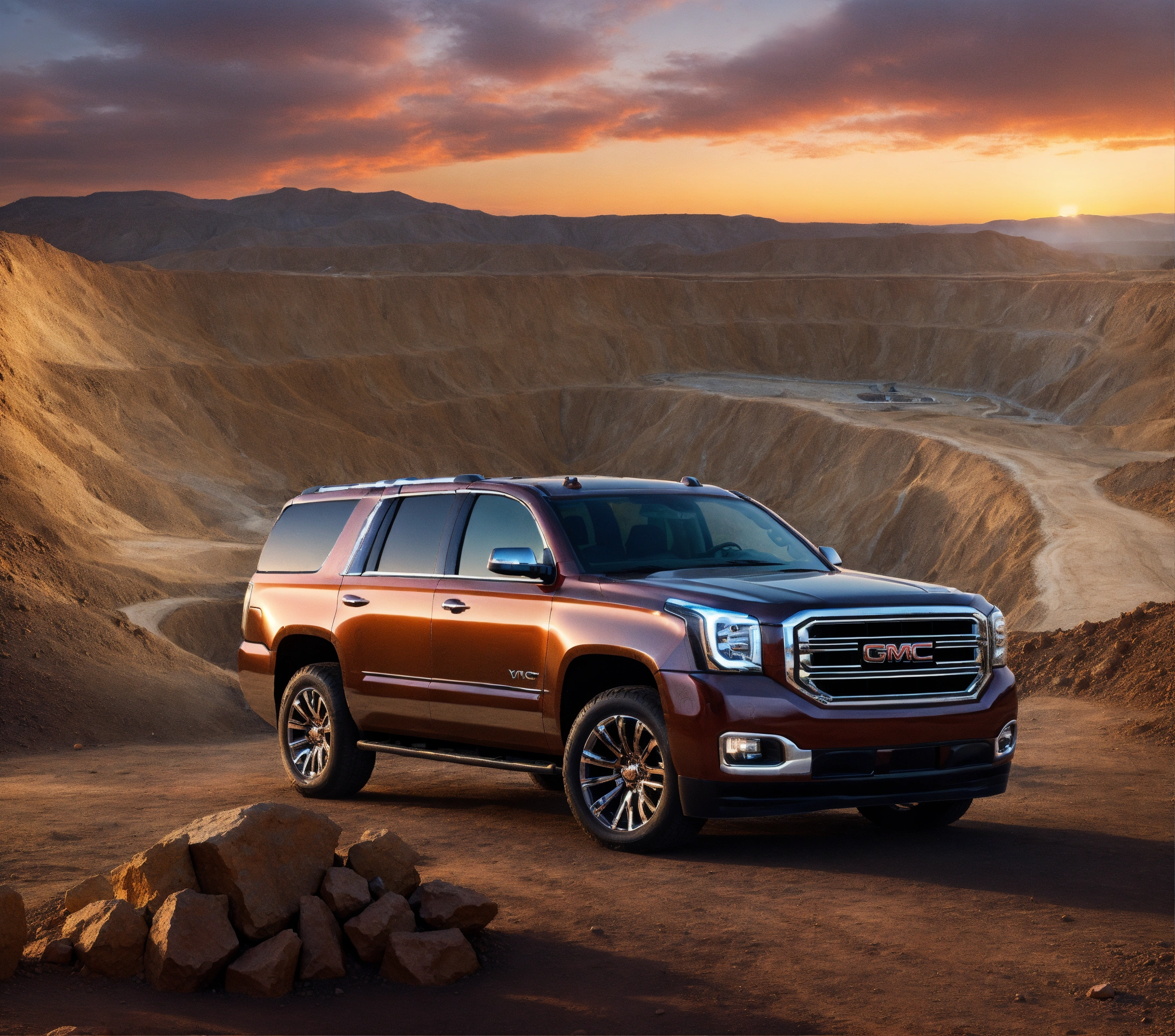 Lexica - Gmc yukon parked at the edge of an open pit mine, sunset ...