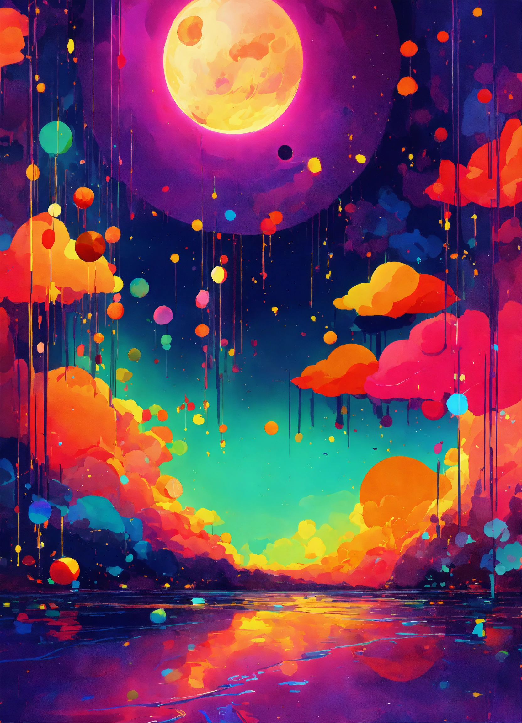 Lexica - Abstract twilight in outer space, bright colors, clear.,birds ...