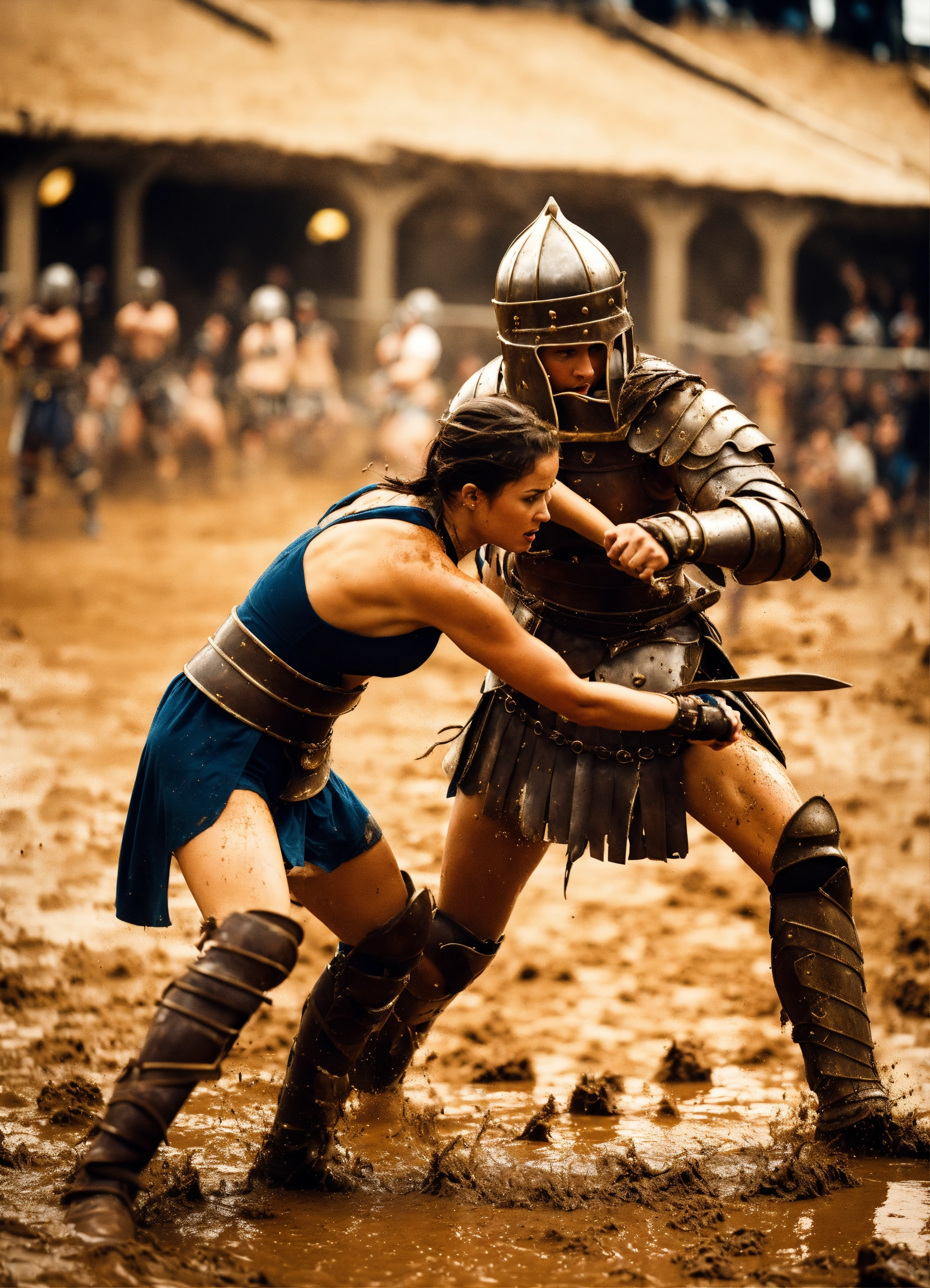 Lexica - Athletic female wearing gladiator armor fighting another Roman ...