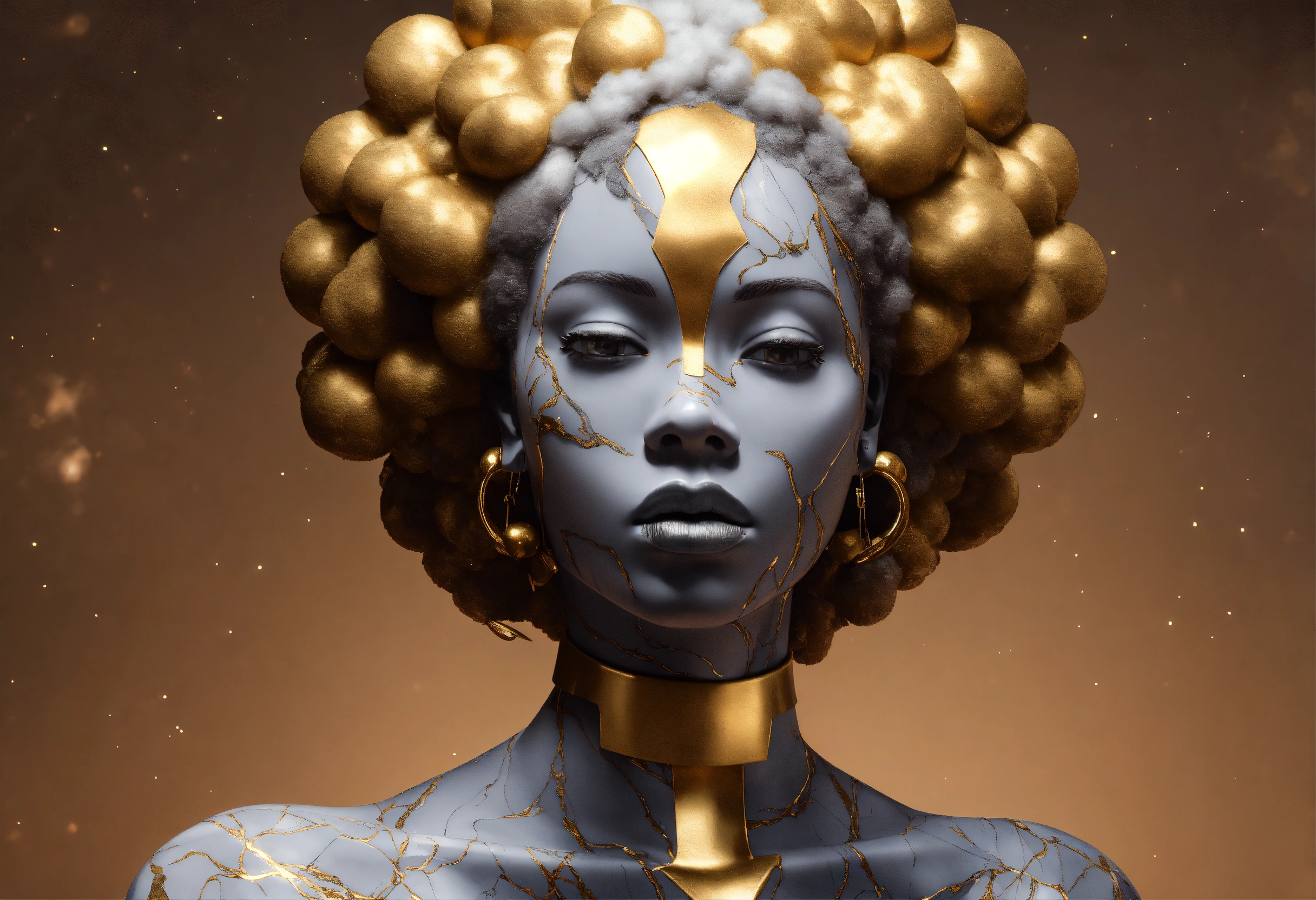 Lexica - A 3d sculpted woman made of taupe and grey marble with gold ...