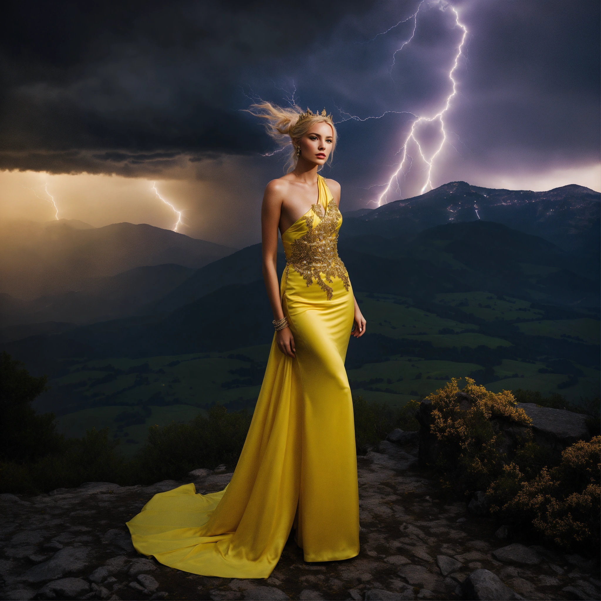 Lexica - A beautiful lightning queen, fashion portrait for VOGUE on a ...