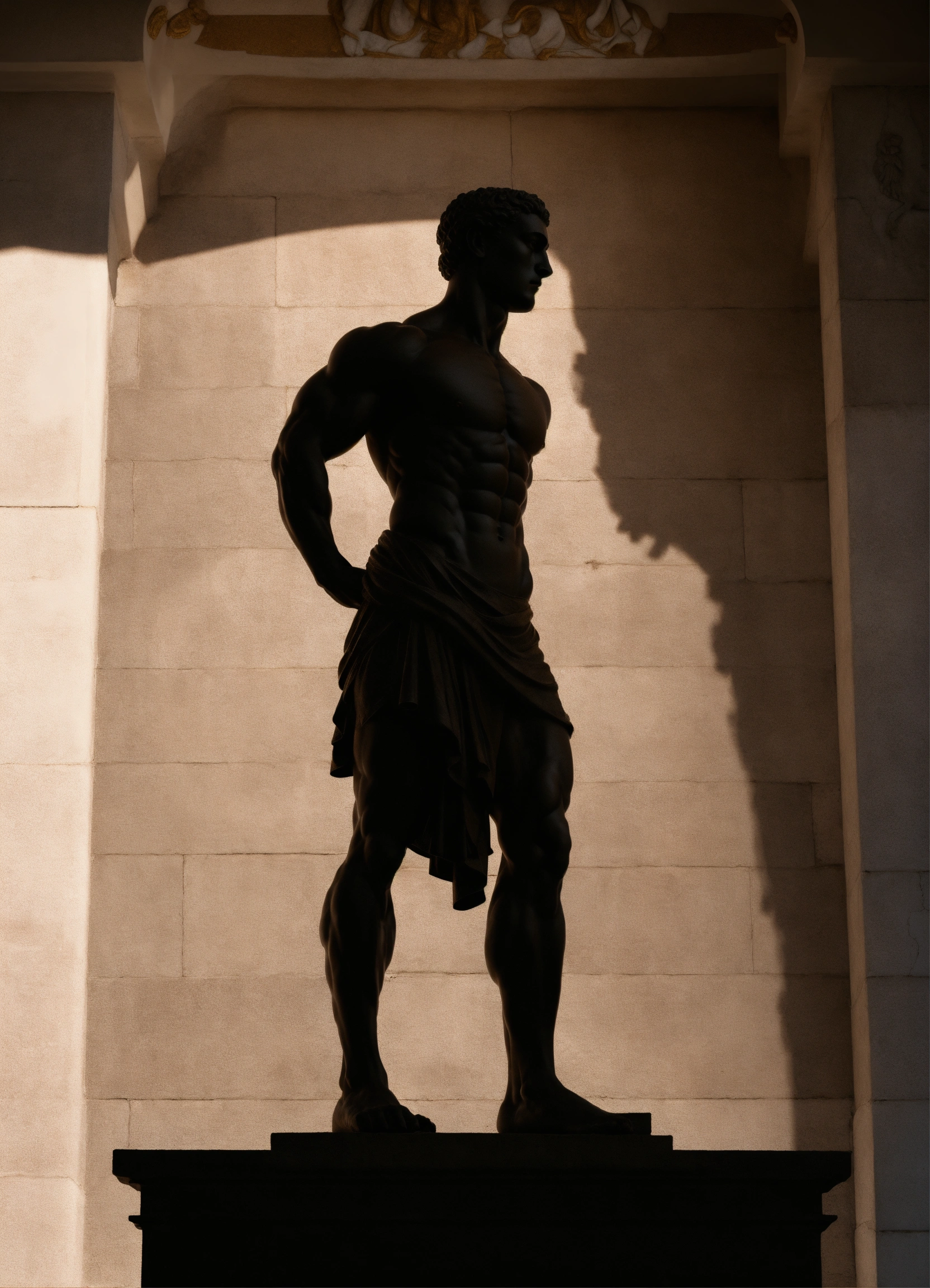 Lexica - A shadow of a muscular Greek god Statue with short Hair out of ...
