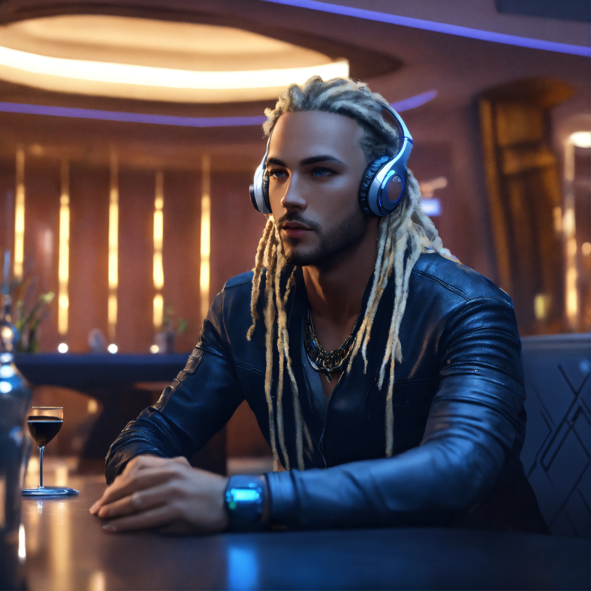 Lexica - Zoom out on a scruffy blonde dreadlock male rockstar wearing ...