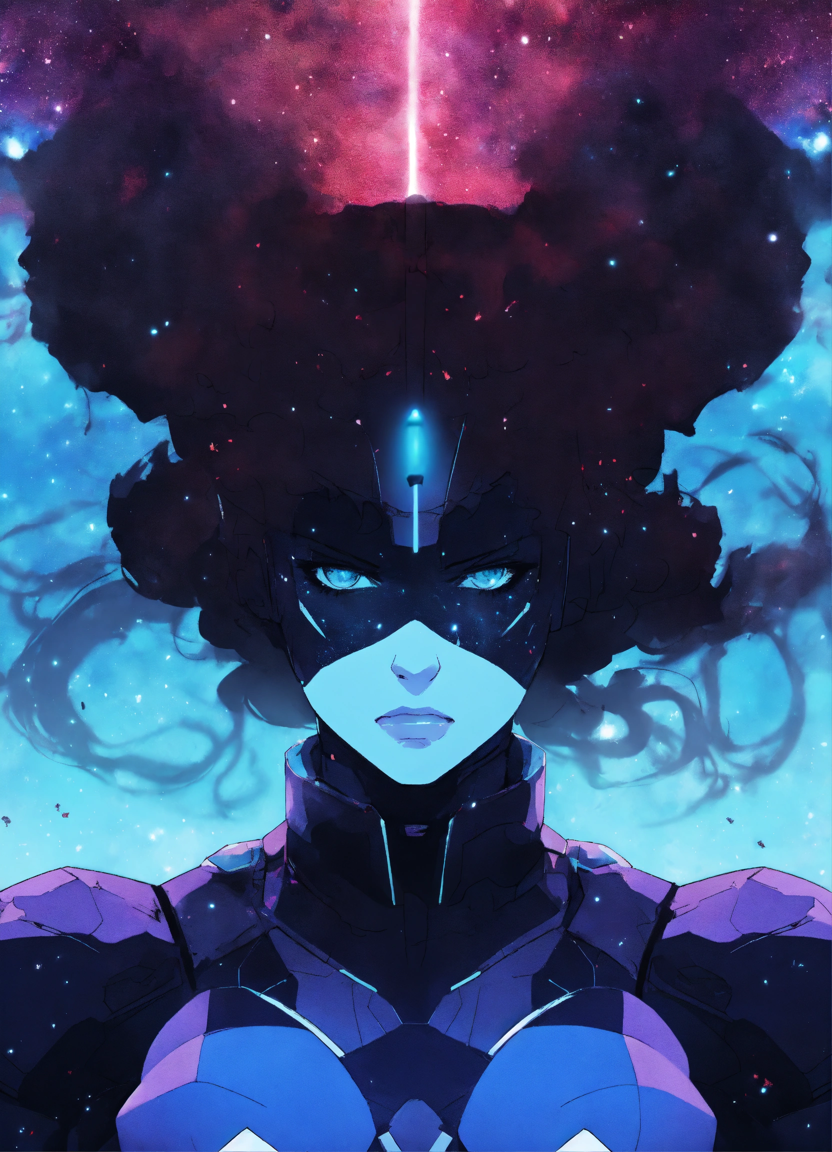 Lexica - Silhouette angry big face woman, nebula armor, suspended in ...